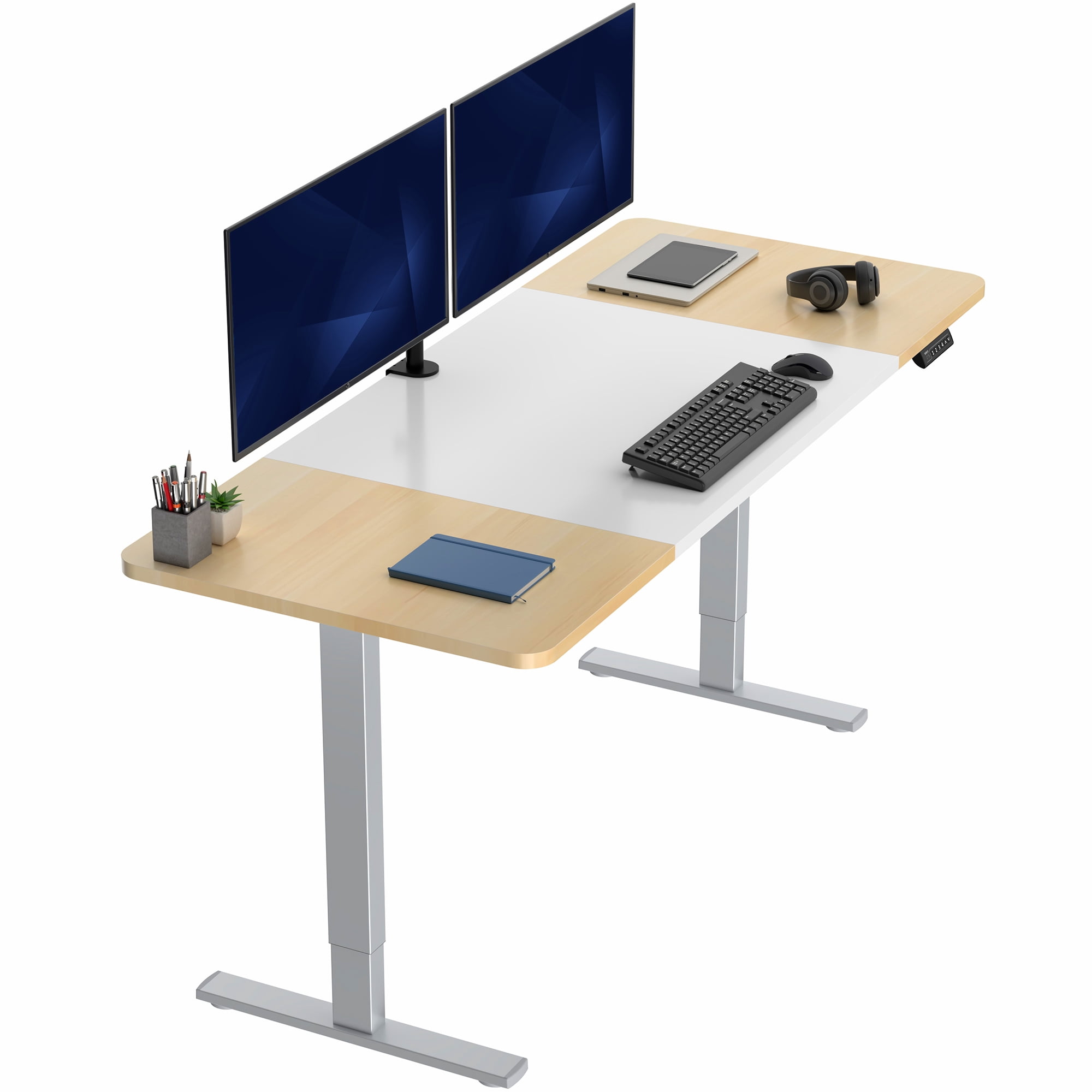 VIVO Electric 71” x 30” Stand Up Desk, White & Light Wood Table Top ...