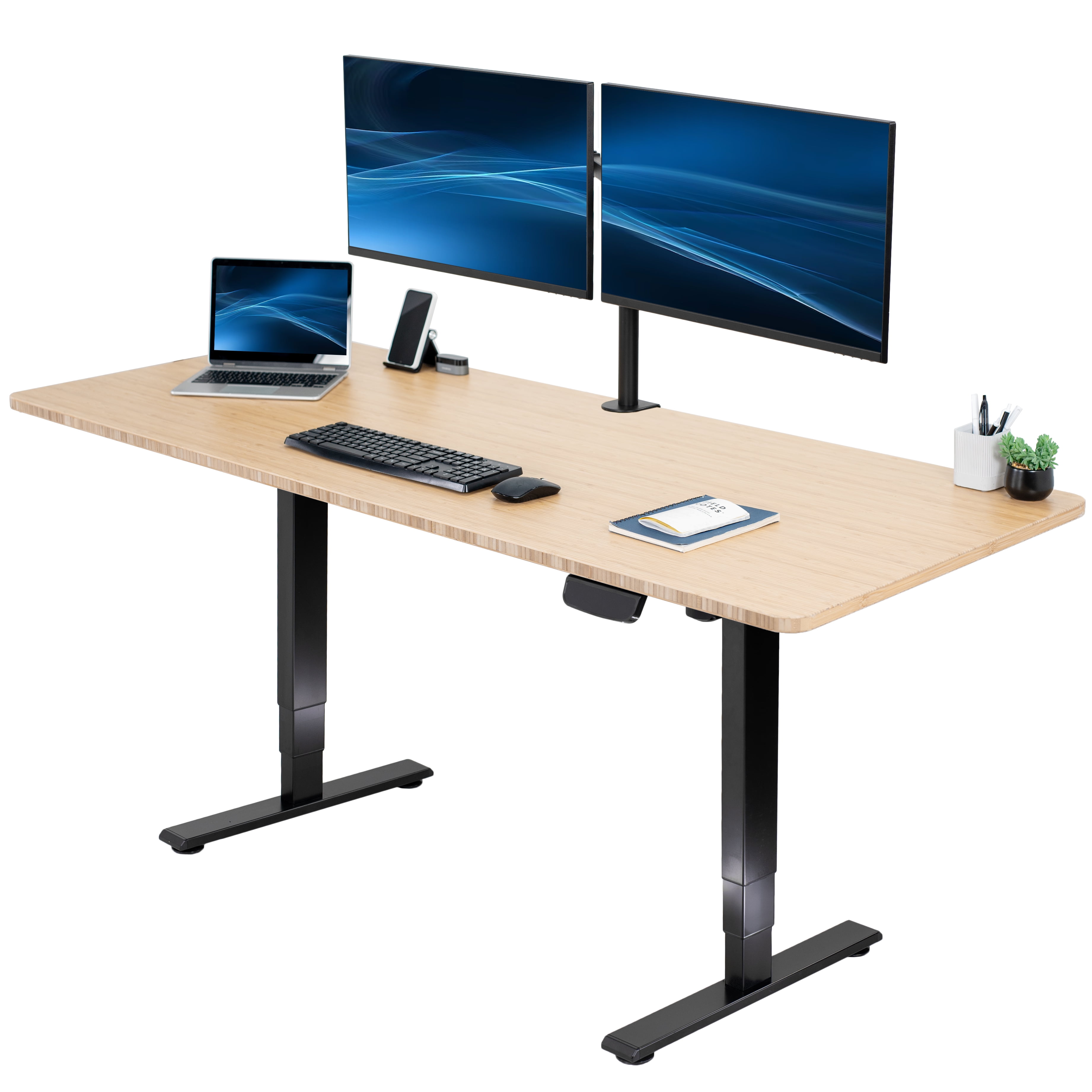 VIVO Electric 71" x 30" Stand Up Desk Workstation, Bamboo Table Top ...