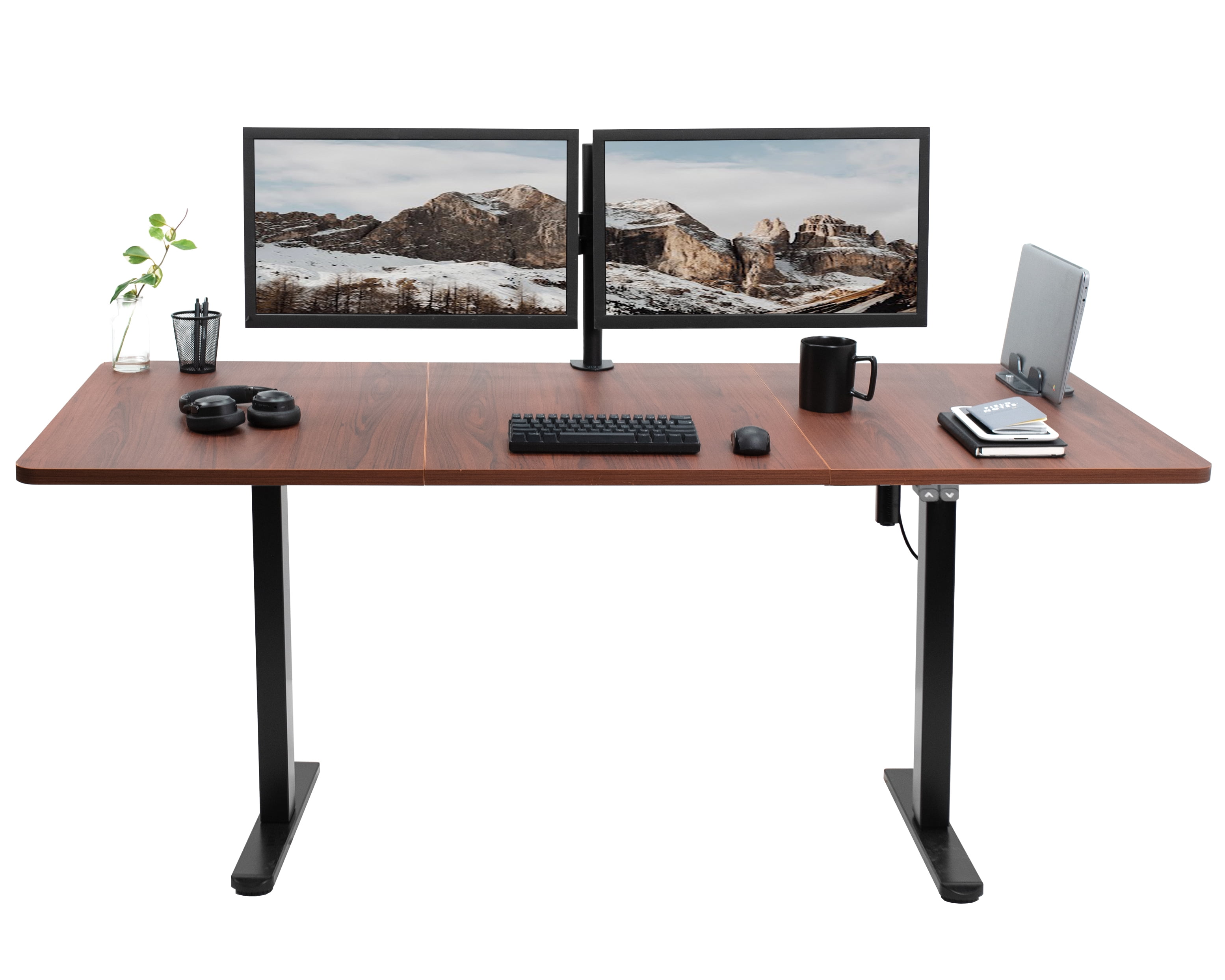 VIVO Electric 71” x 30” Stand Up Desk Workstation, Dark Walnut Top ...