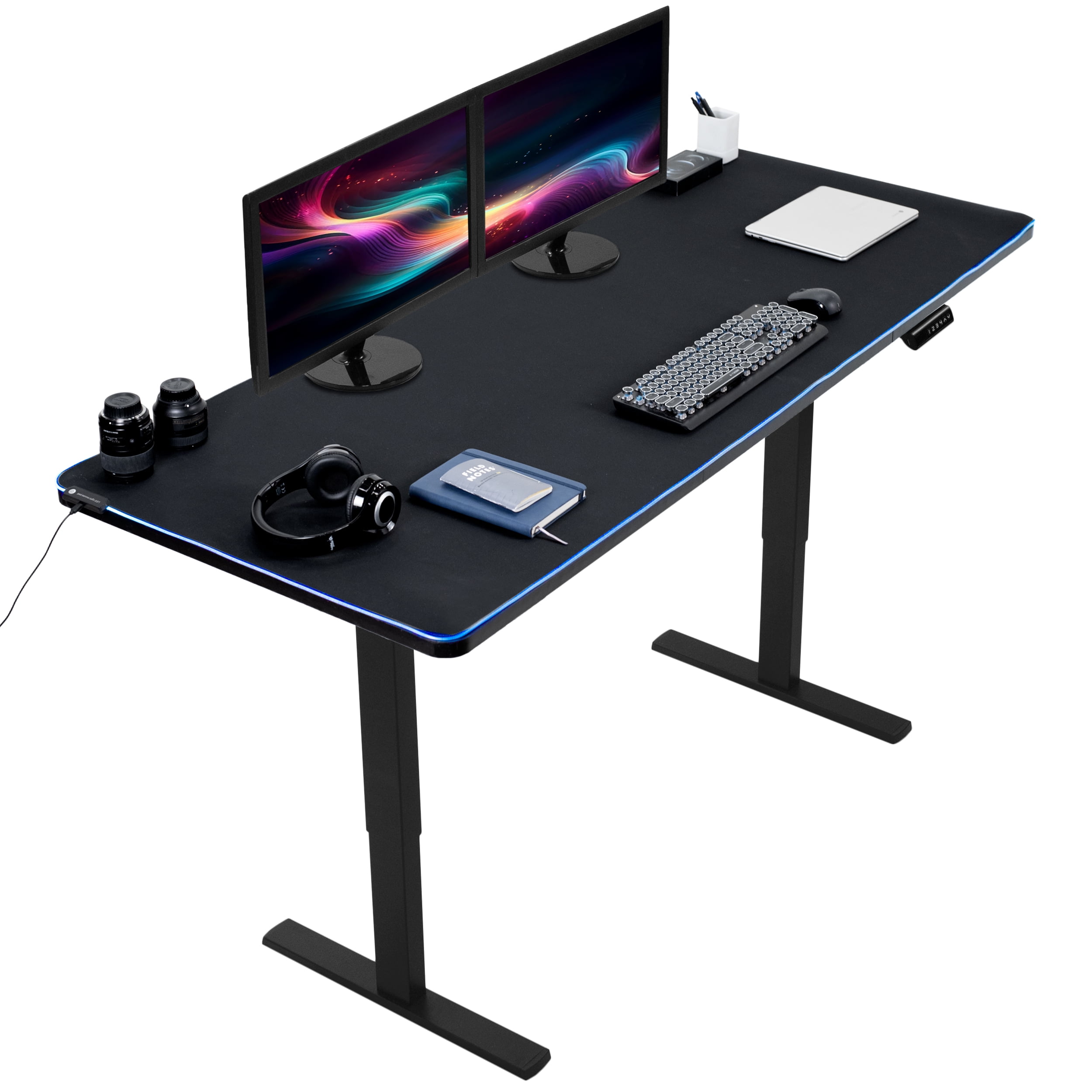 VIVO Electric 71” x 30” Stand Up Desk with RGB, Black Table Top, Black ...