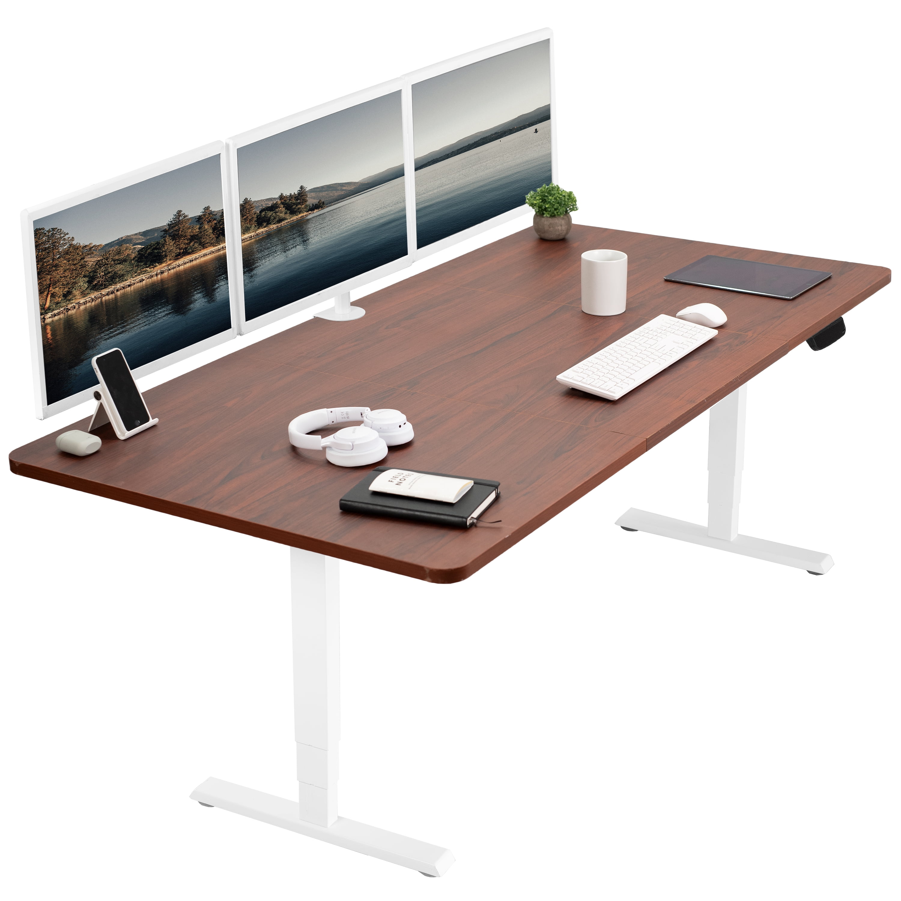 VIVO Electric 71” x 36” Stand Up Desk, Dark Walnut Table Top, White ...