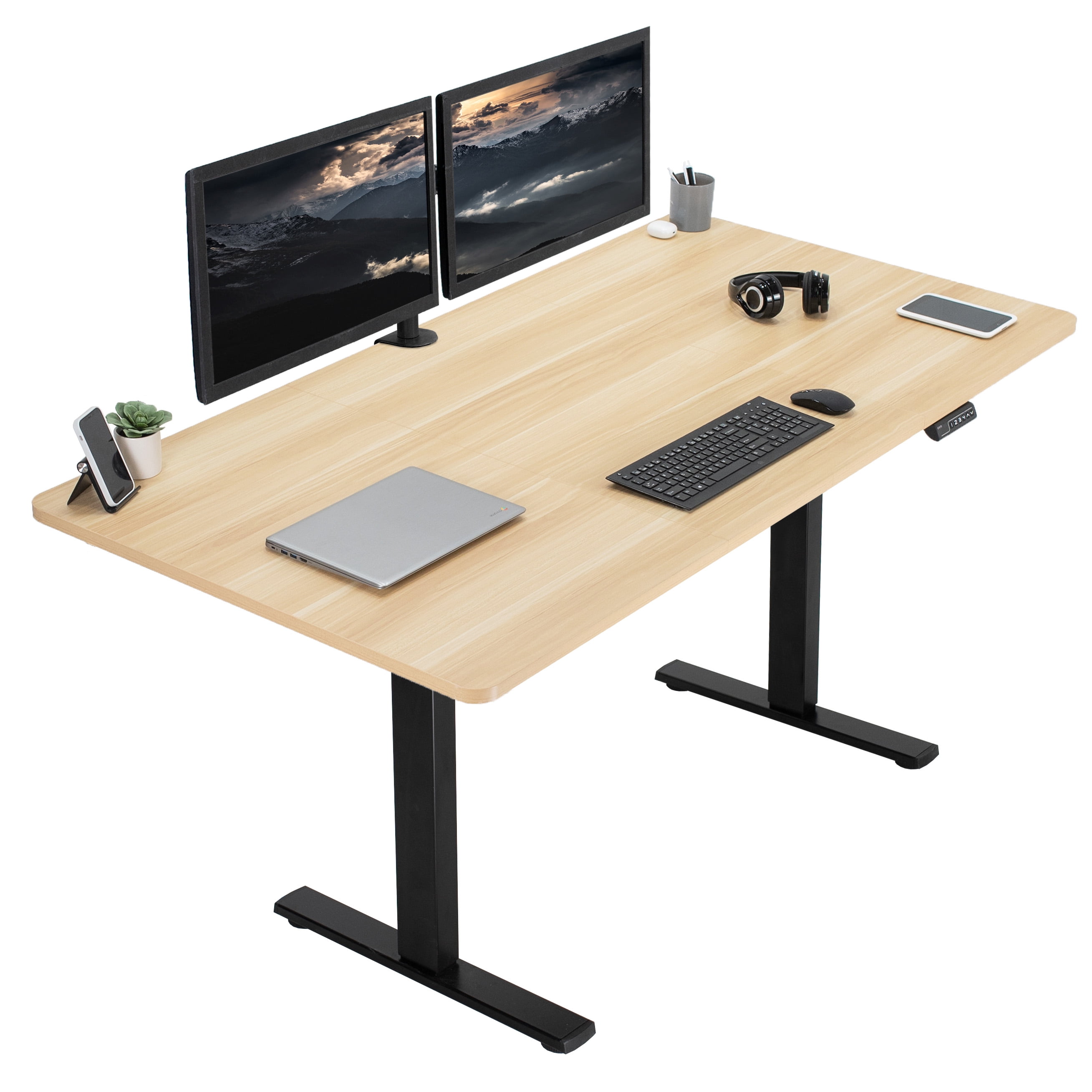 VIVO Electric 71” x 36” Stand Up Desk, Light Wood Table Top, Black ...