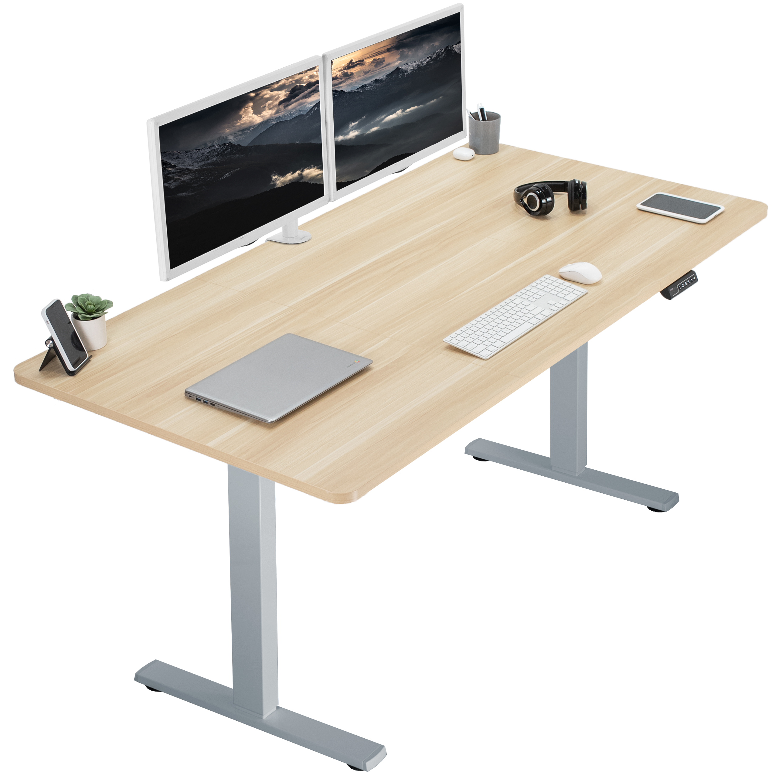 VIVO Electric 71” x 36” Stand Up Desk, Light Wood Table Top, Gray Frame ...