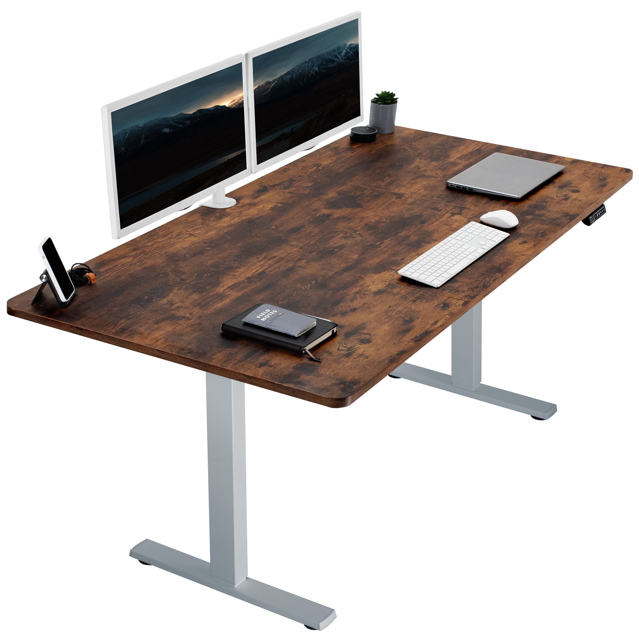 VIVO Electric 71” x 36” Stand Up Desk, Rustic Vintage Brown Table Top ...