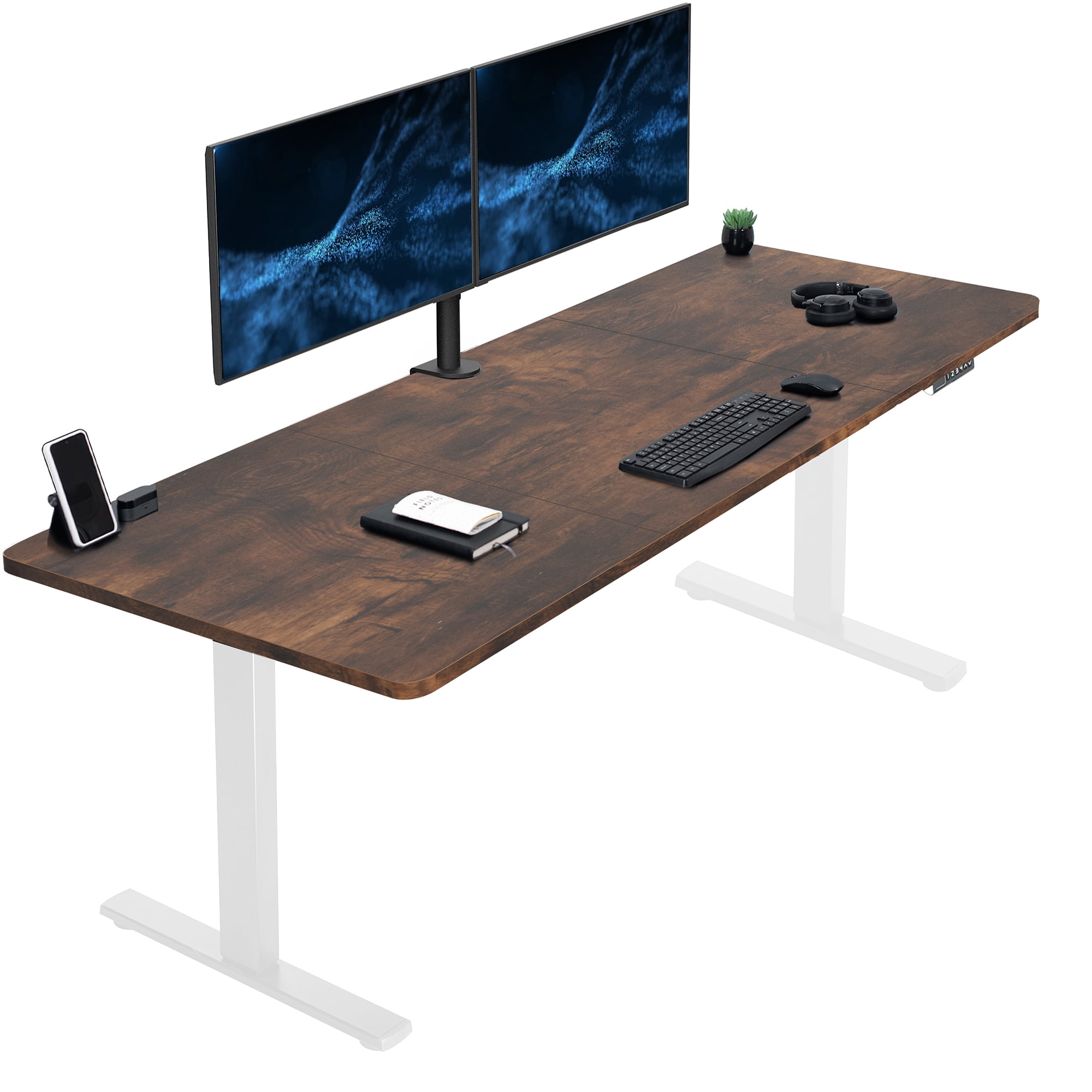 VIVO Electric 83” x 30” Stand Up Desk Workstation, Vintage Brown Table ...
