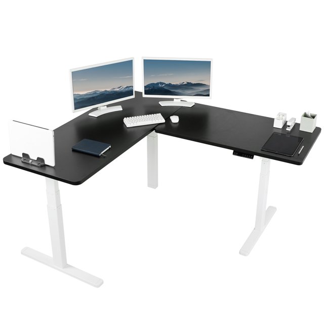 VIVO Electric Stand Up Corner Desk, Black Table Tops, White Frame ...