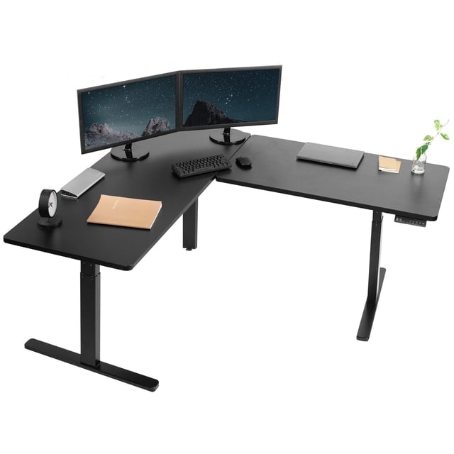VIVO Electric Stand Up Corner Desk Workstation | Black Table Tops ...