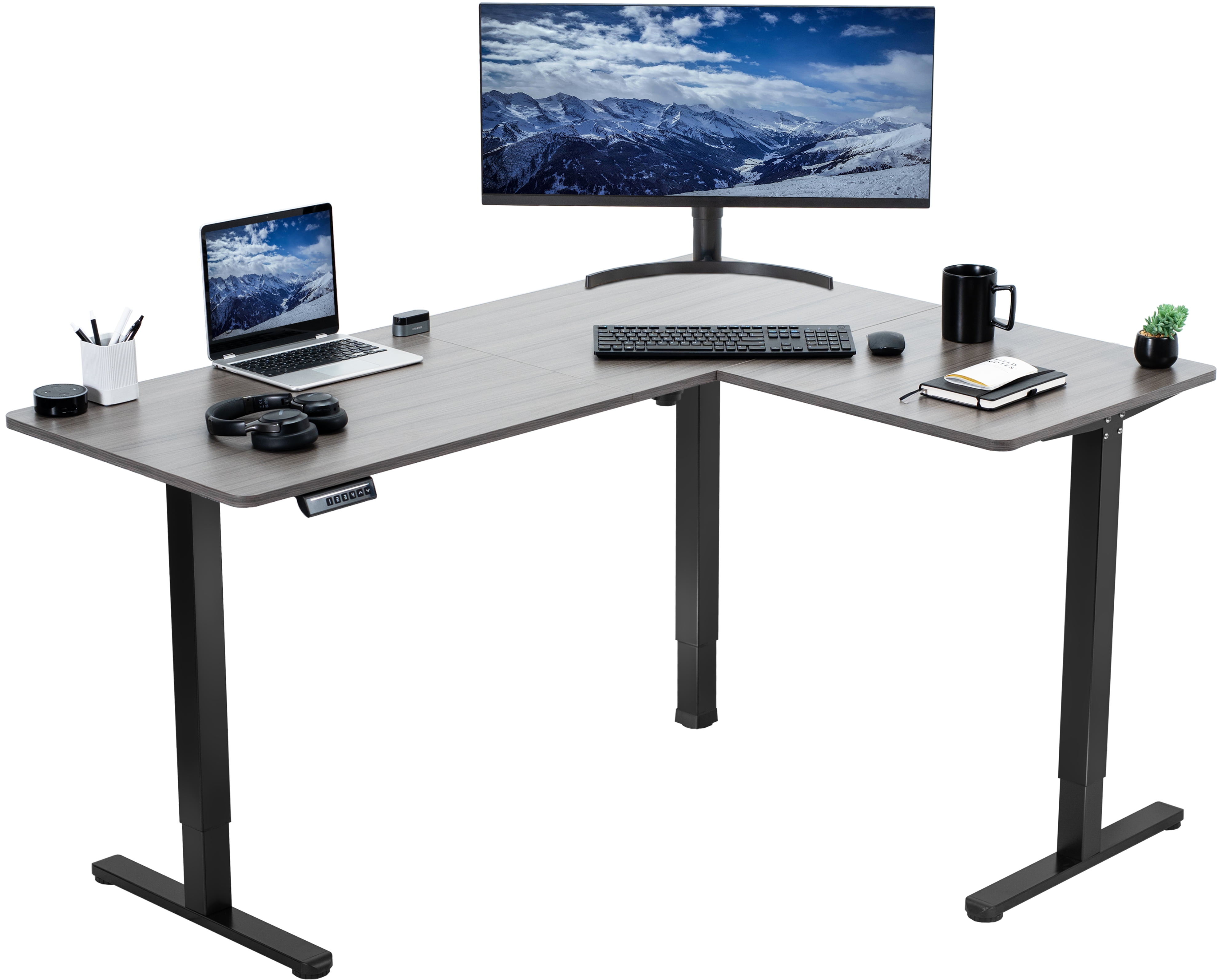 VIVO Gray / Black Electric 63" x 47" Corner Standing Desk - Walmart.com