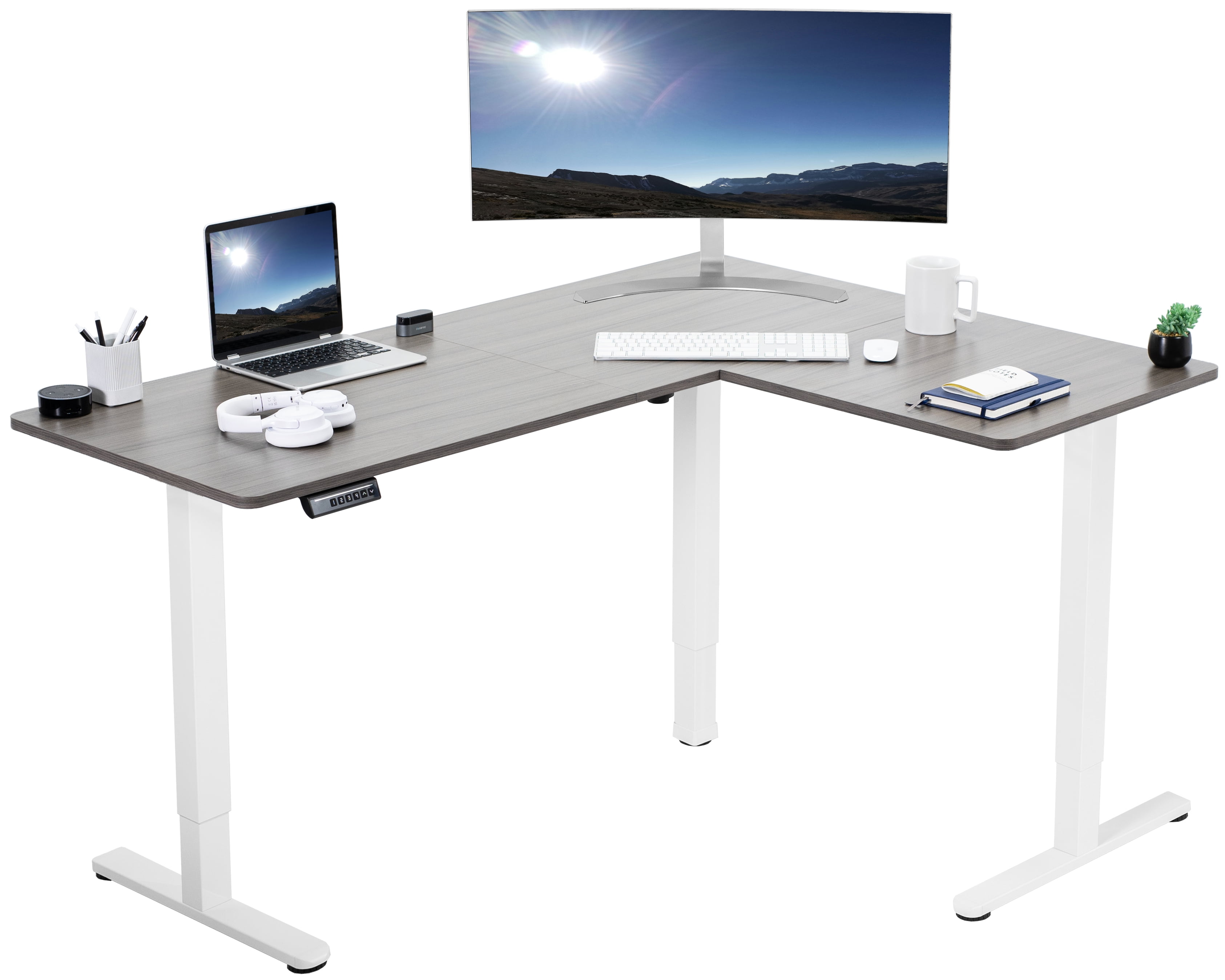 VIVO Gray / White Electric 63" x 47" Corner Standing Desk - Walmart.com