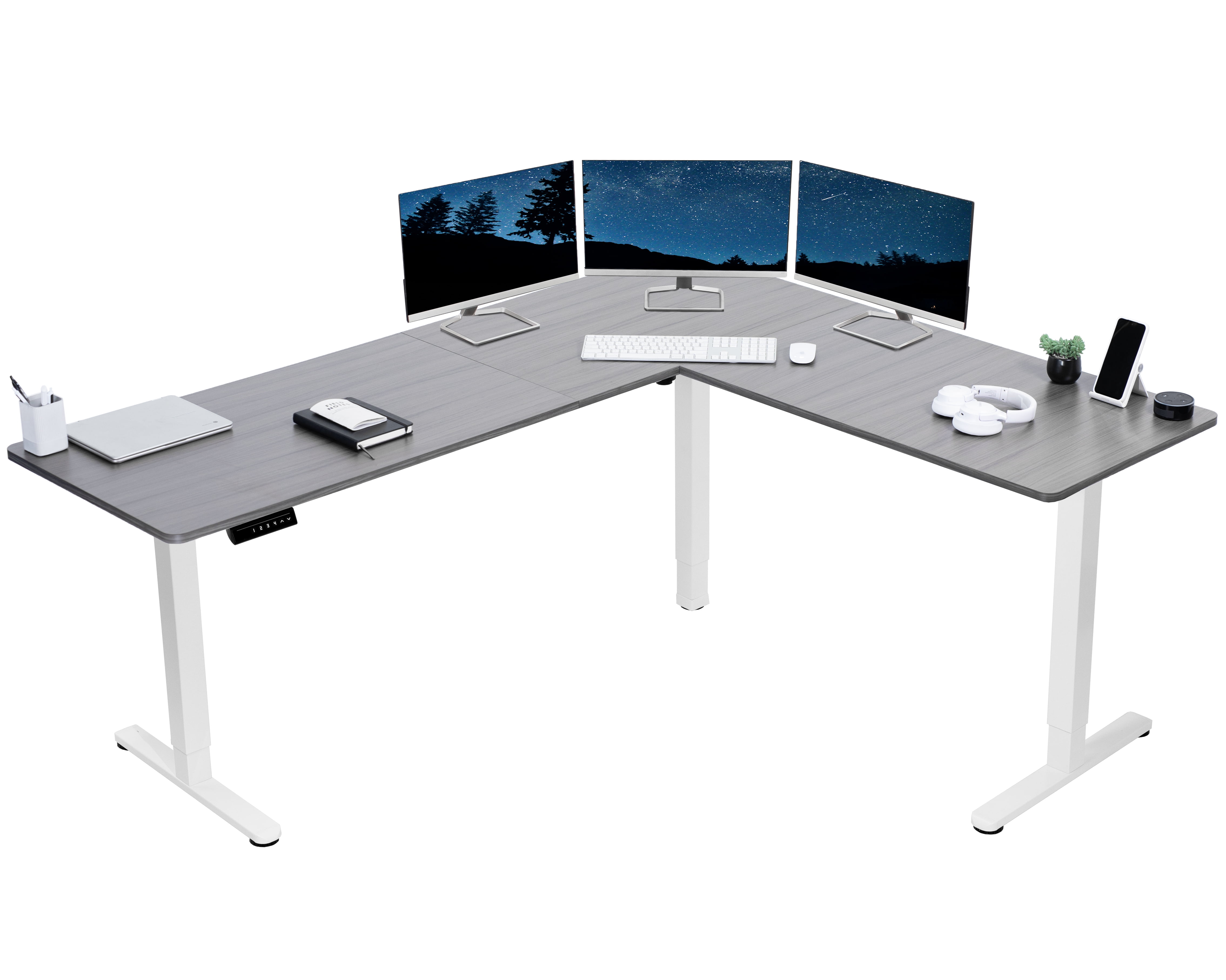 VIVO Gray / White Electric 75" x 63" Corner Standing Desk, L-Shaped ...