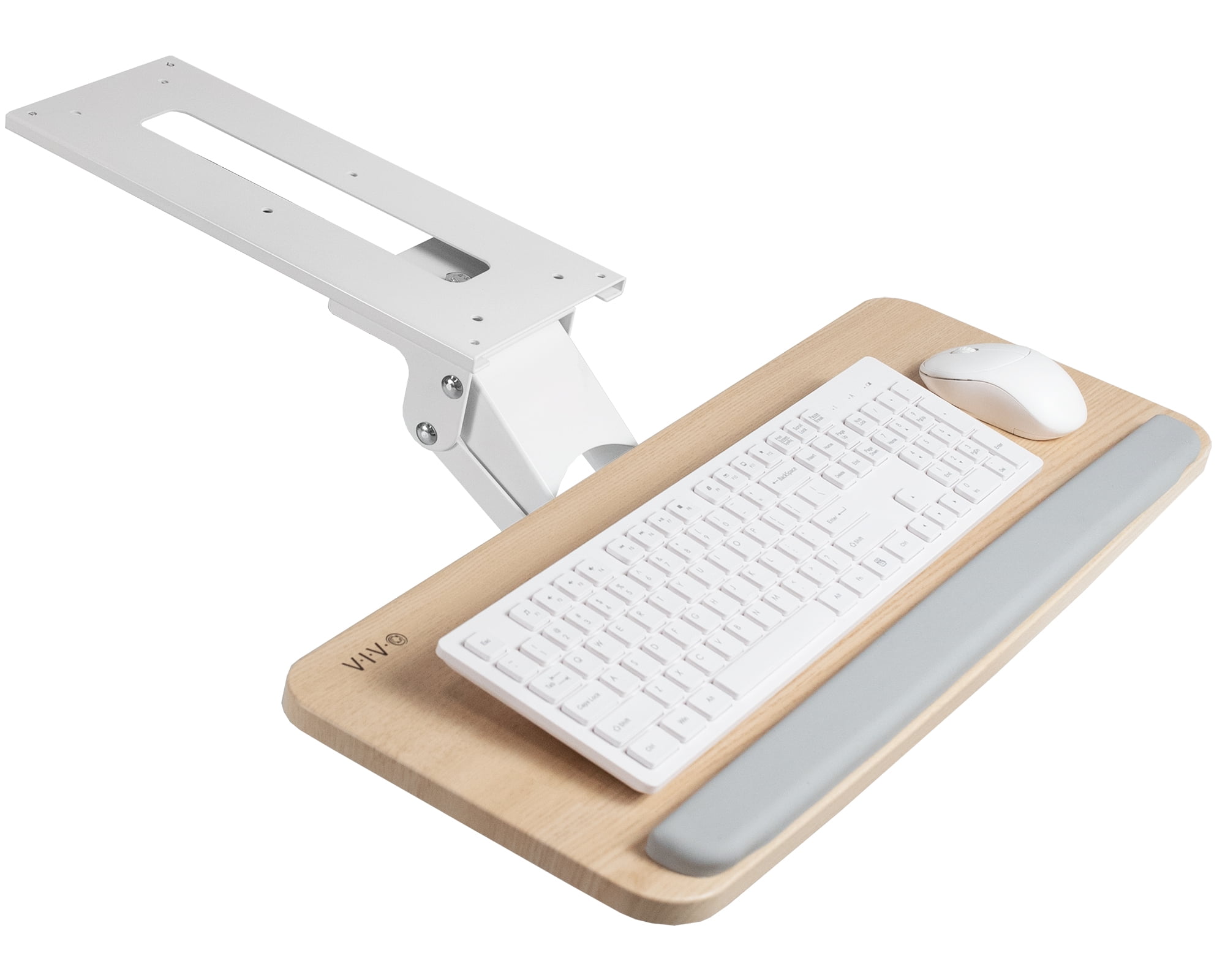 VIVO Light Wood Adjustable Computer Keyboard & Mouse Tray Under Table ...