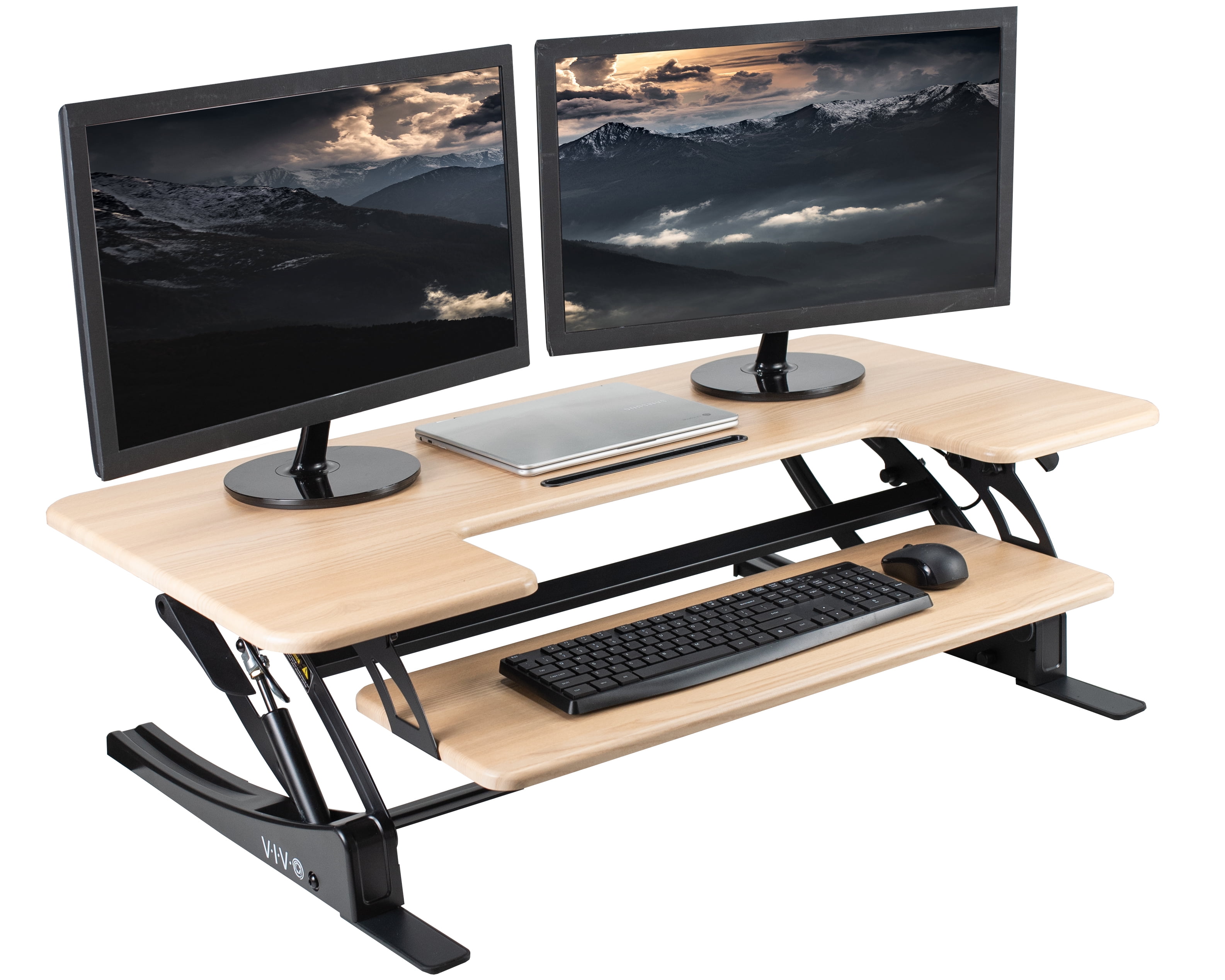 VIVO Height Adjustable Sit Stand Computer Office Top, Light Wood 42 ...