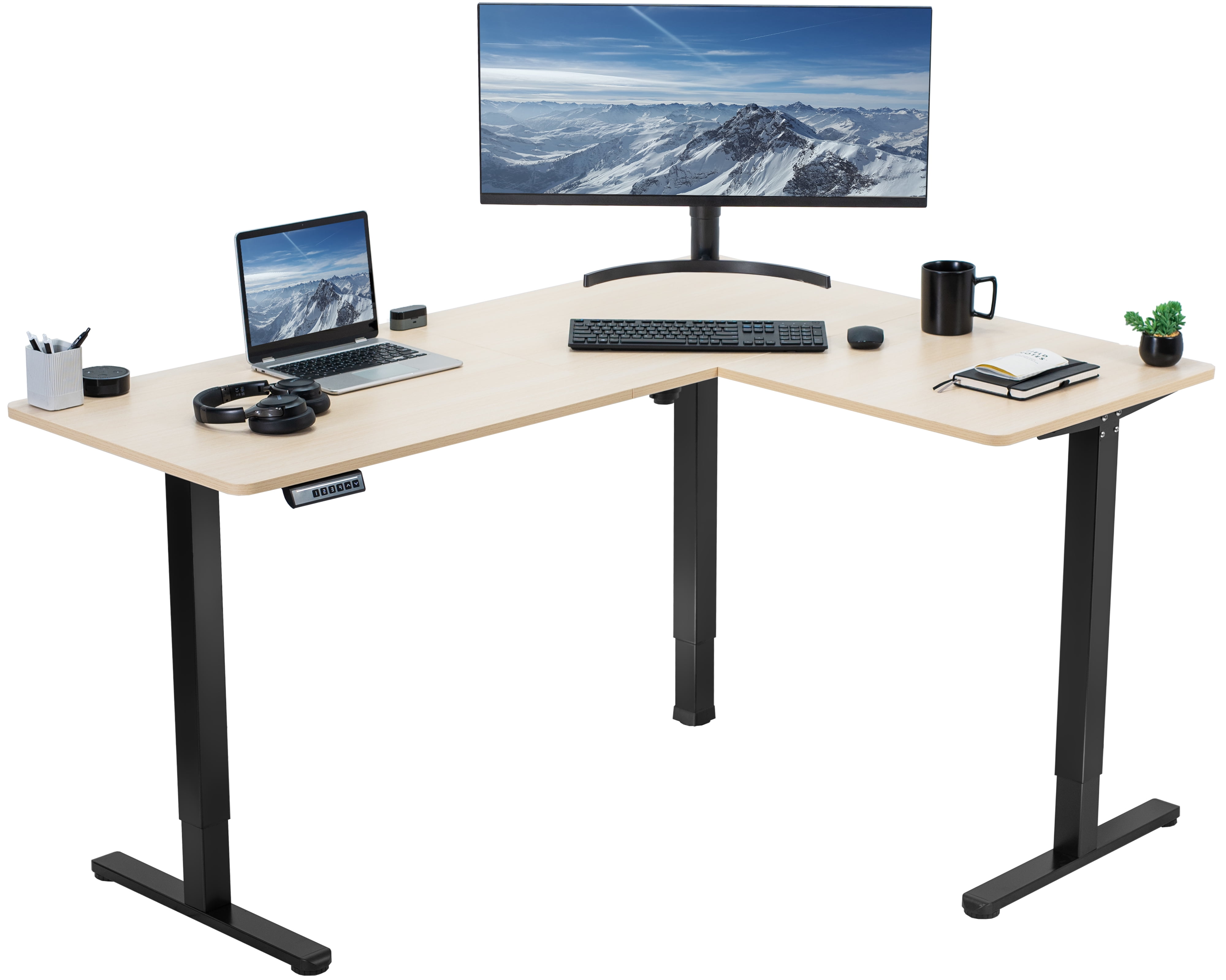 VIVO Light Wood / Black Electric 63" x 47" Corner Standing Desk ...
