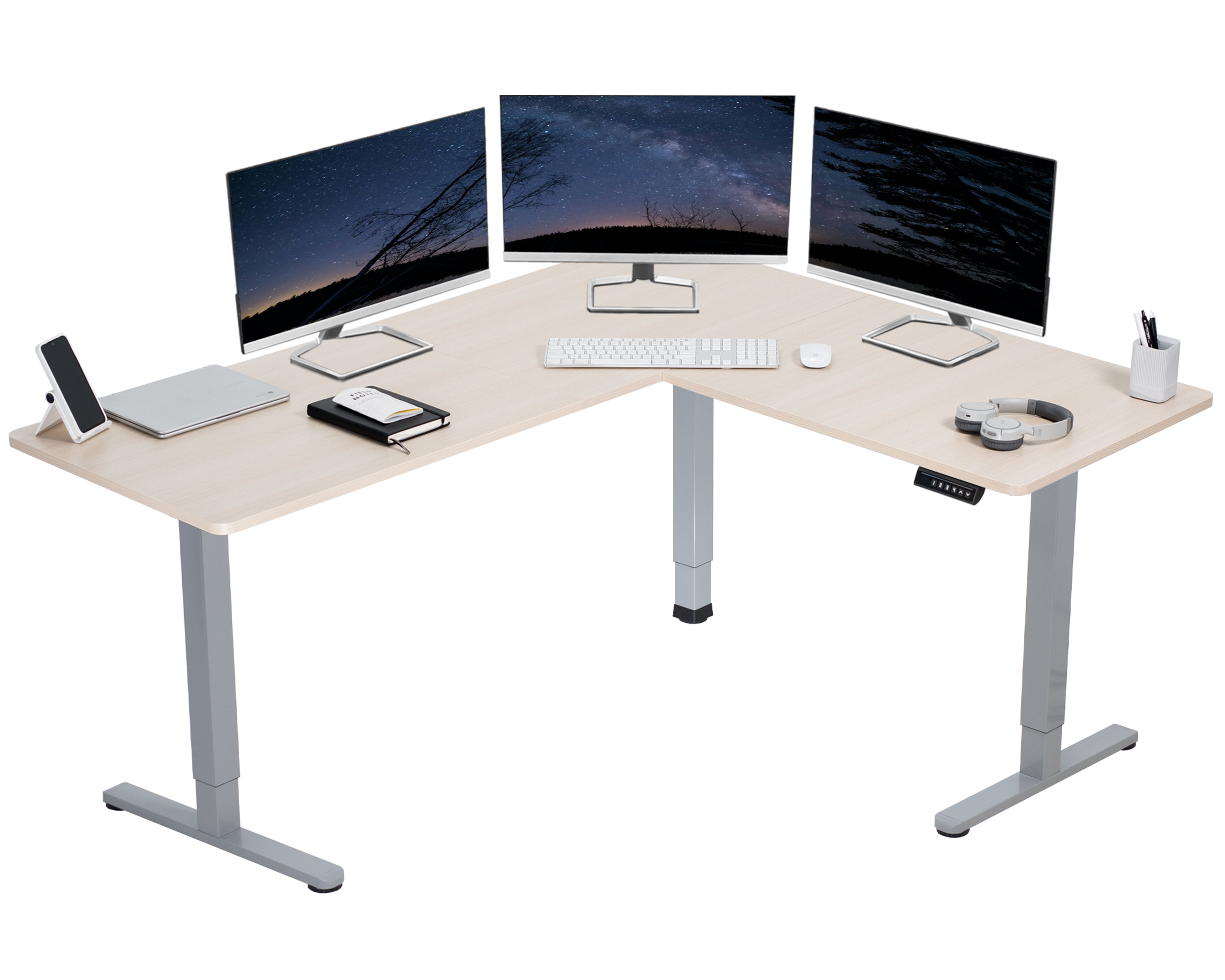 VIVO Light Wood / Gray Electric 63" x 55" Corner Desk, L-Shaped ...