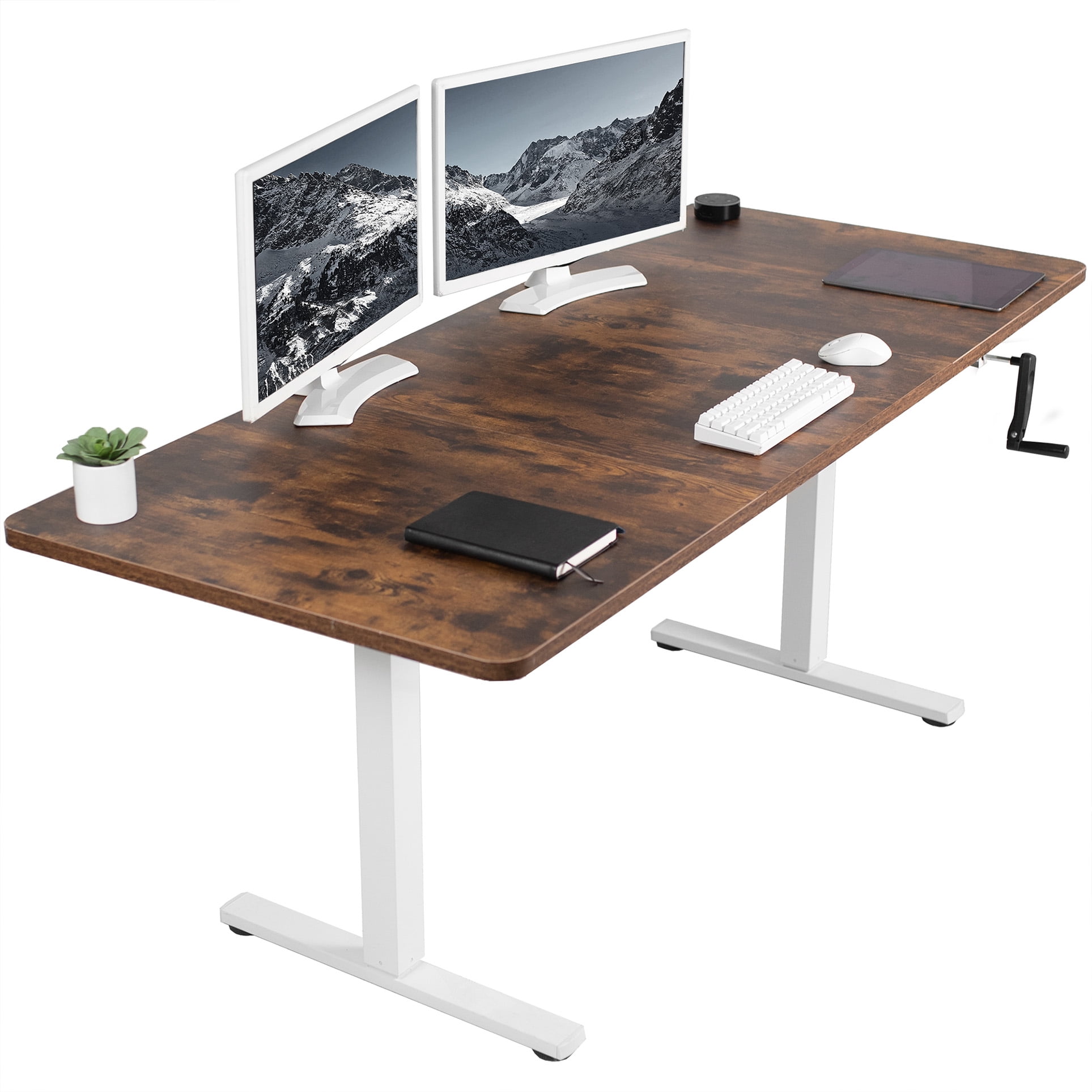 VIVO Manual 71” x 30” Stand Up Desk, Rustic Vintage Brown Table Top ...