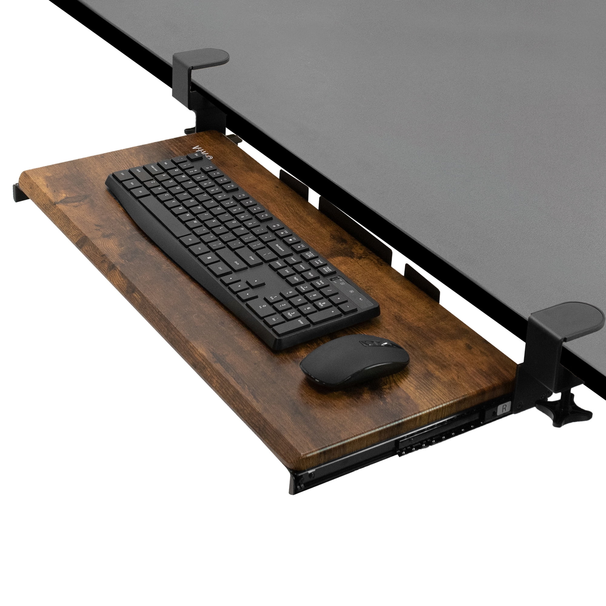 VIVO Rustic Vintage Brown Clamp-on Keyboard and Mouse Under Desk Slider ...