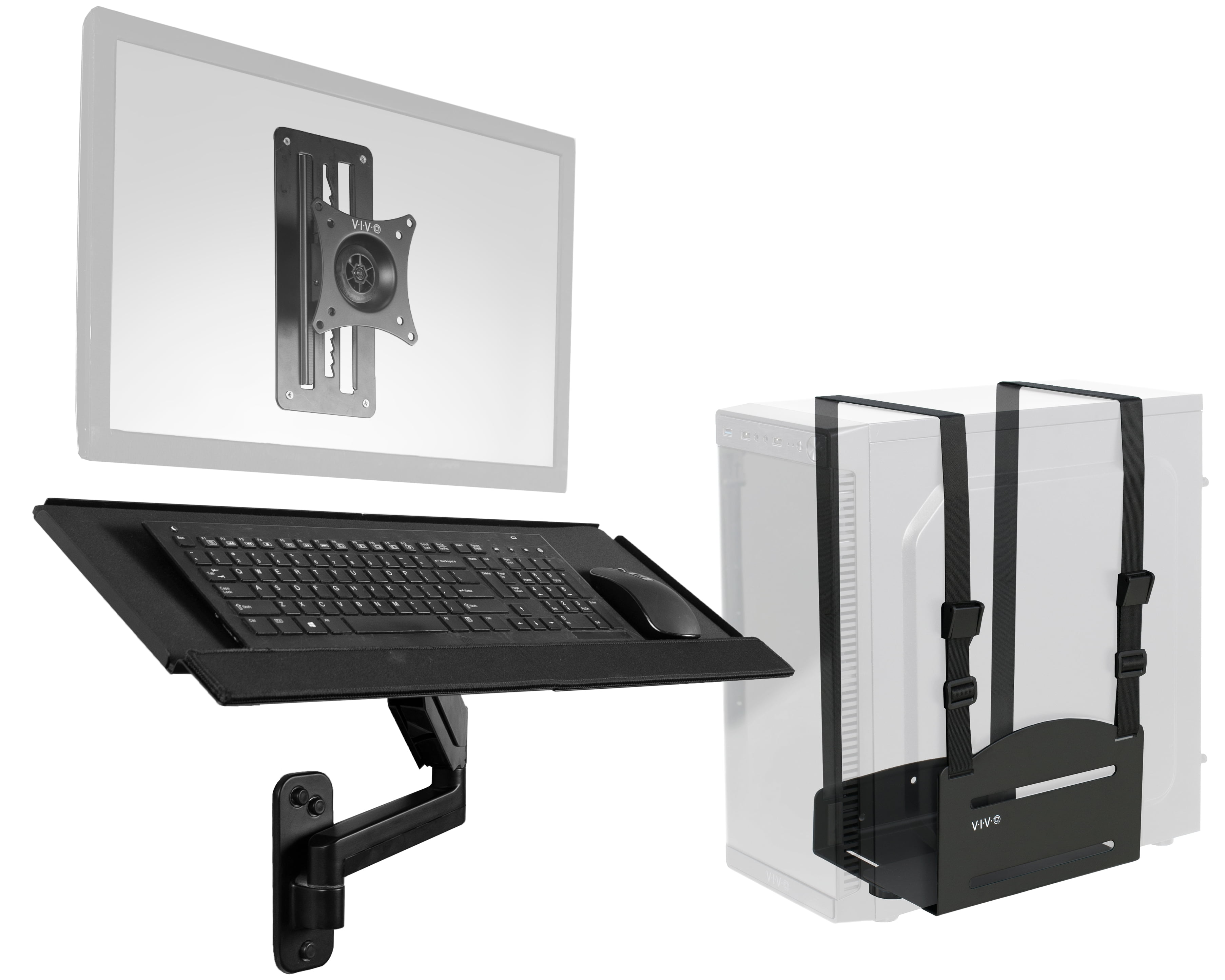 VIVO Sit-Stand Single Monitor Mount, Keyboard Tray, and PC Wall Mount ...