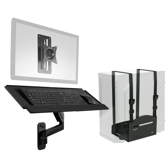 VIVO Sit-Stand Single Monitor Mount, Keyboard Tray, and PC Wall Mount ...
