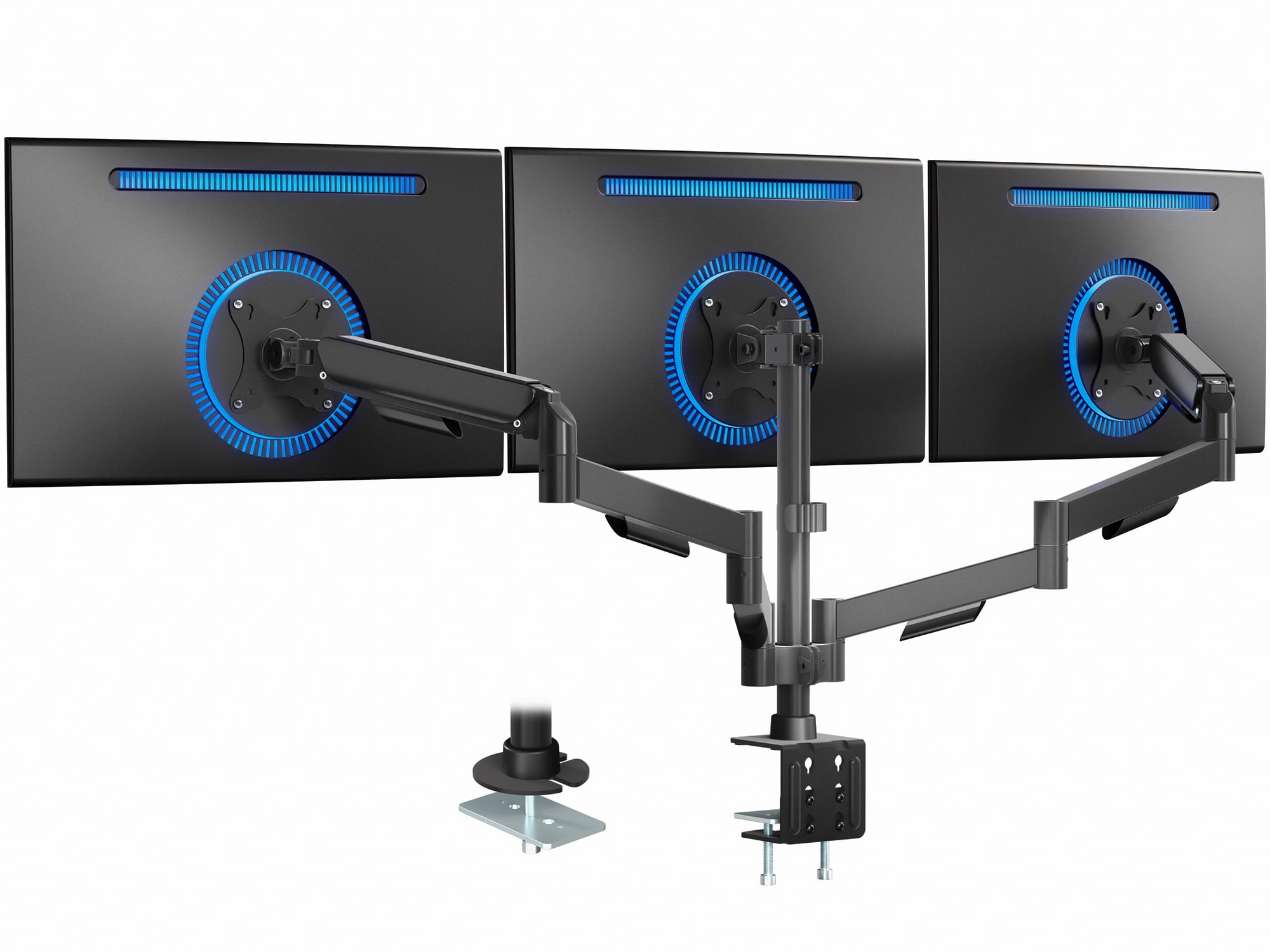 VIVO Triple Monitor Desk Mount, 2 Mechanical Arms + 1 Fixed, Screens up ...