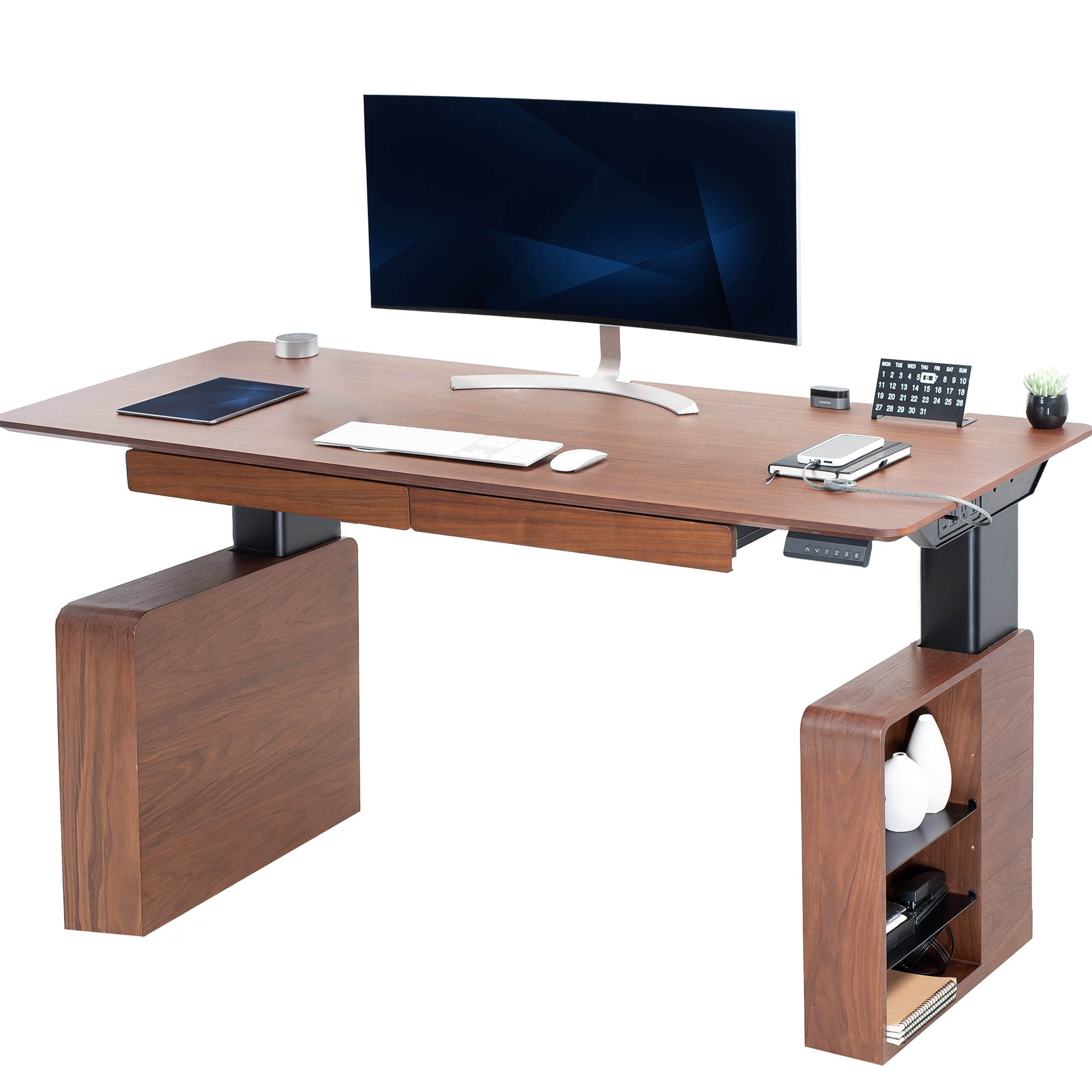 VIVO Walnut 71" x 30" Dual Motor Electric Executive Desk with Storage ...