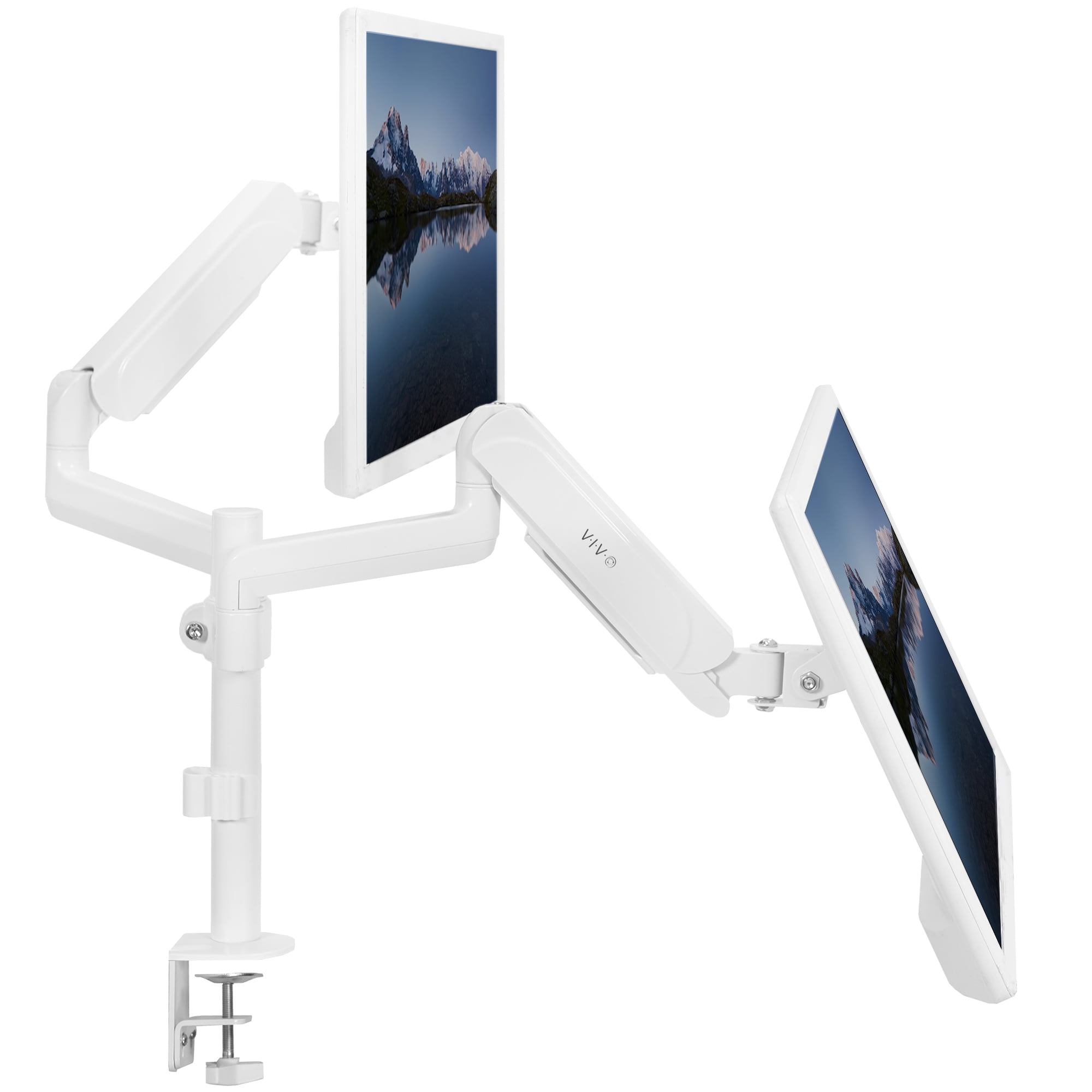 VIVO White Dual Monitor Pneumatic Sit-Stand Desk Mount for 2 Screens up ...