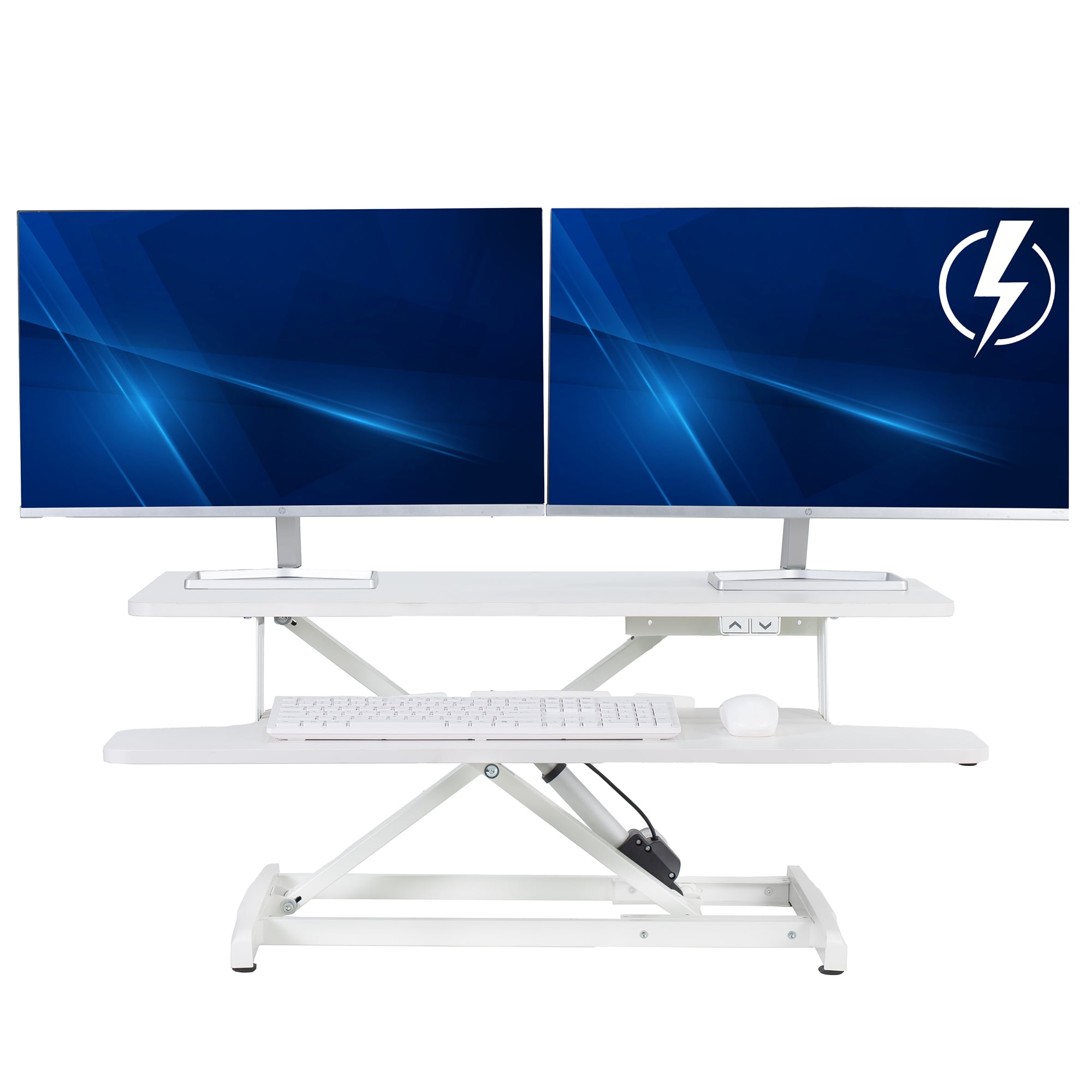VIVO White Electric 36" Standing Desk Monitor Riser, Dual Arm Sit Stand ...