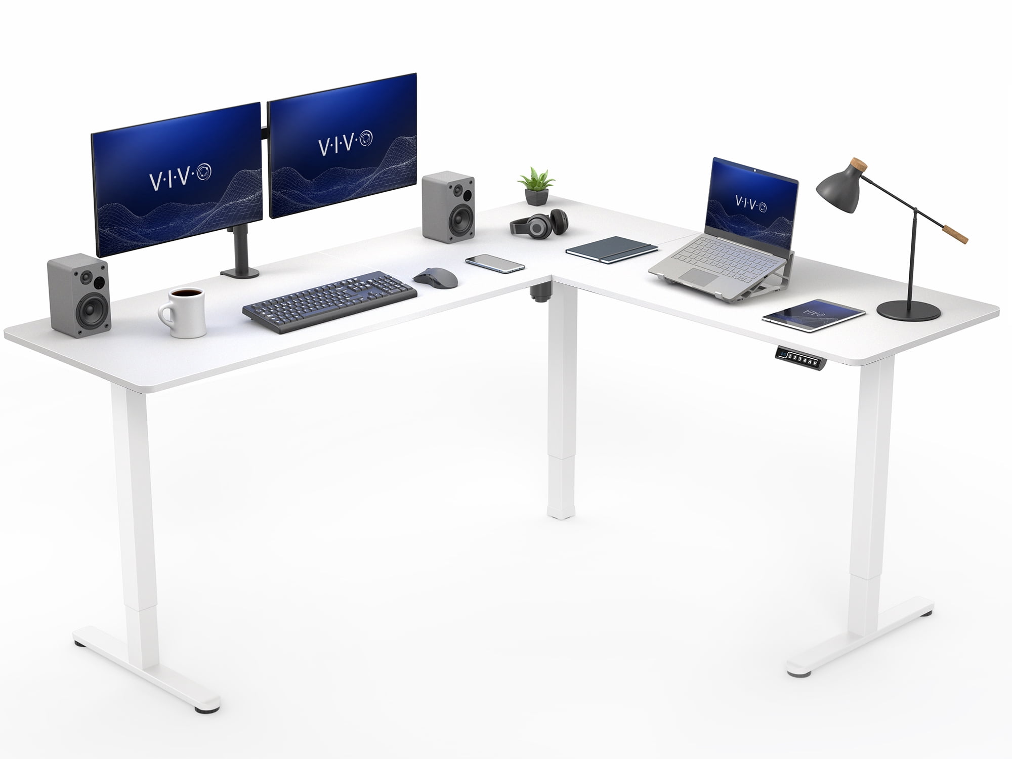 "VIVO L-Shaped Electric Standing Desk, 75"" x 63"", White, Corner ...