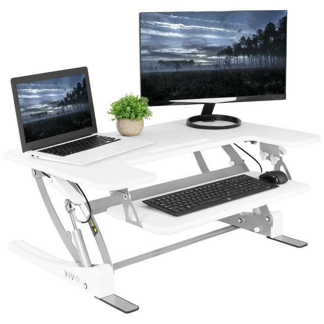 VIVO White Dual Office Desktop Converter, Height Adjustable Standing ...