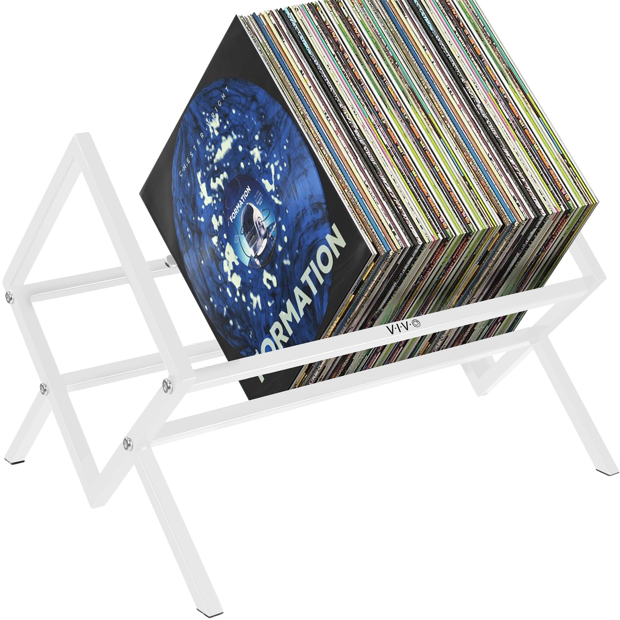VIVO White Steel Vinyl Record Holder, Album Organizer with 2 ...