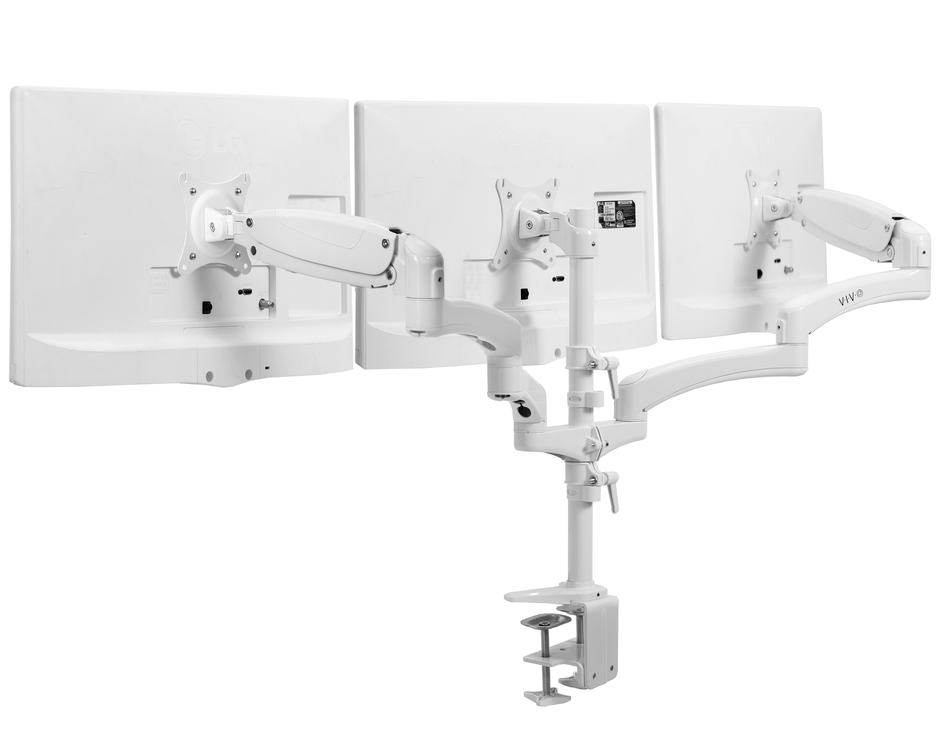 VIVO White Triple Monitor Mount, 2 Pneumatic Arms + 1 Fixed, 3 Screens up to 32" - Walmart.com