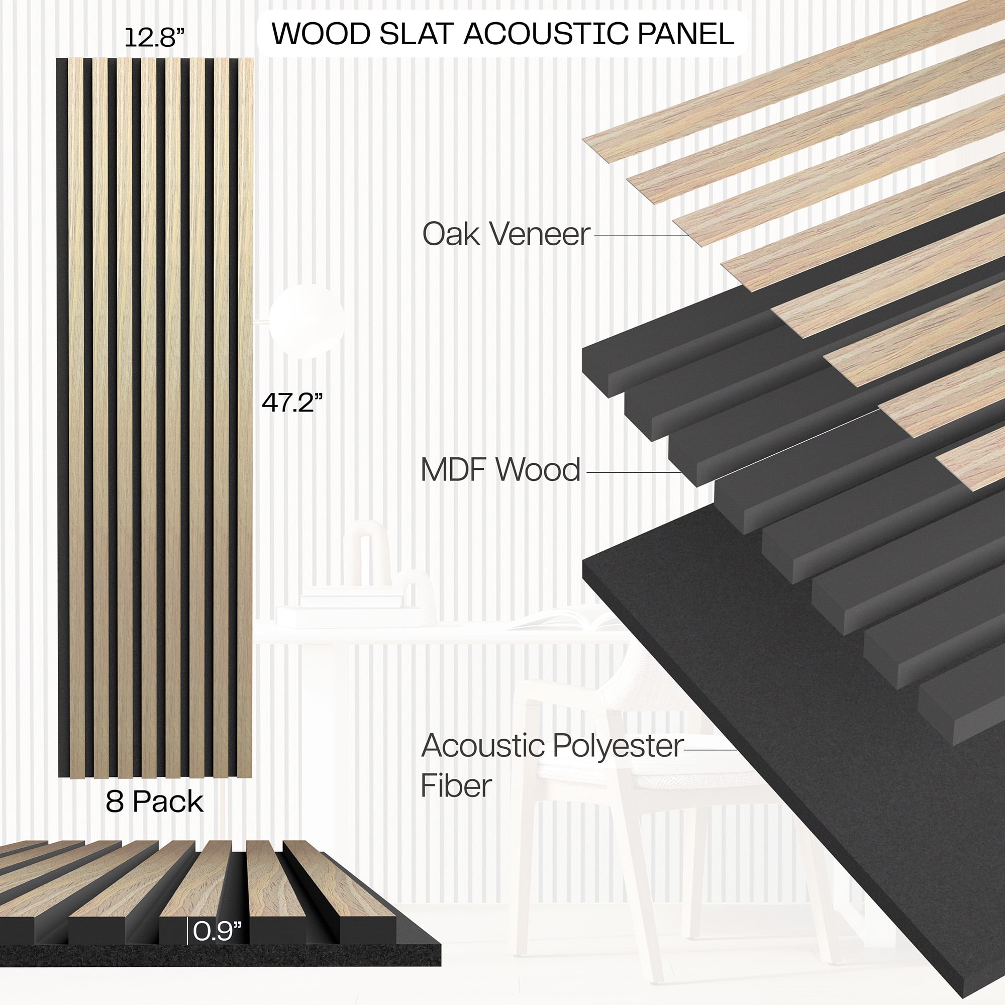 VIVO Wood Slat 47 x 13 Inch (x8) Acoustic Wall Panel System - Walmart.com