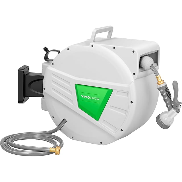 VIVOGROW 100Ft. Retractable Hose Reel, 1/2 Inch Wall-Mounted Garden ...