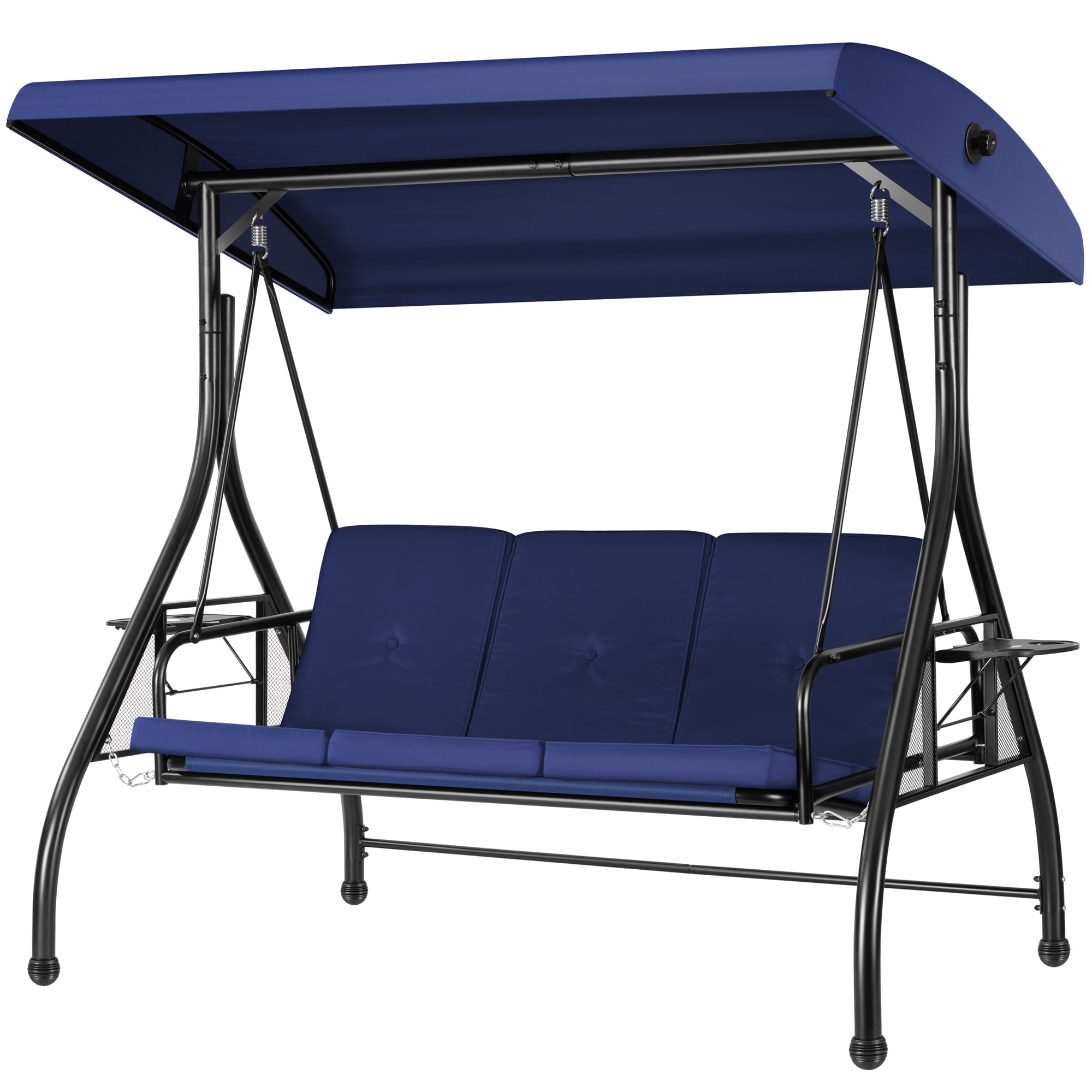 VIVOHOME 3-Seat Outdoor Swing Chair, Navy Blue, Adjustable Canopy ...