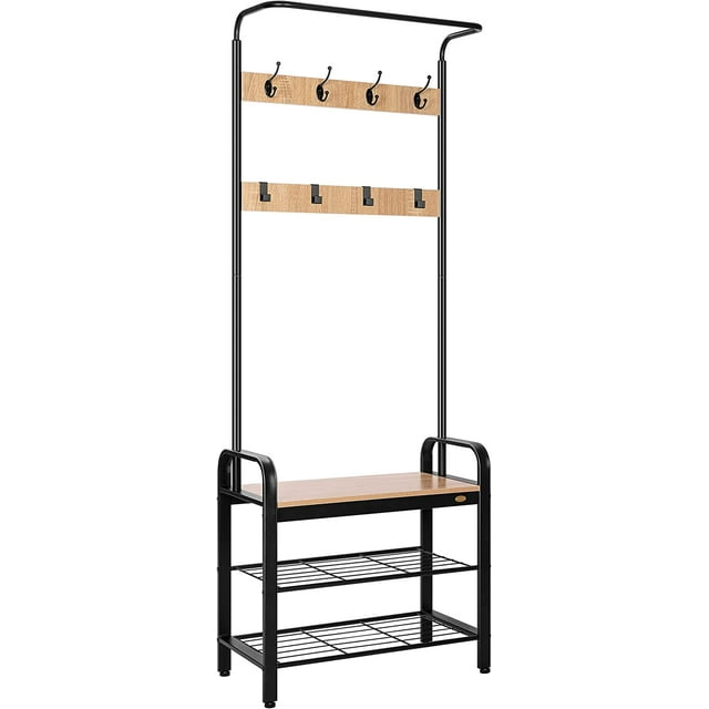VIVOHOME 3-in-1 Entryway Hall Tree with Metal Shelves, MDF Stand Coat ...