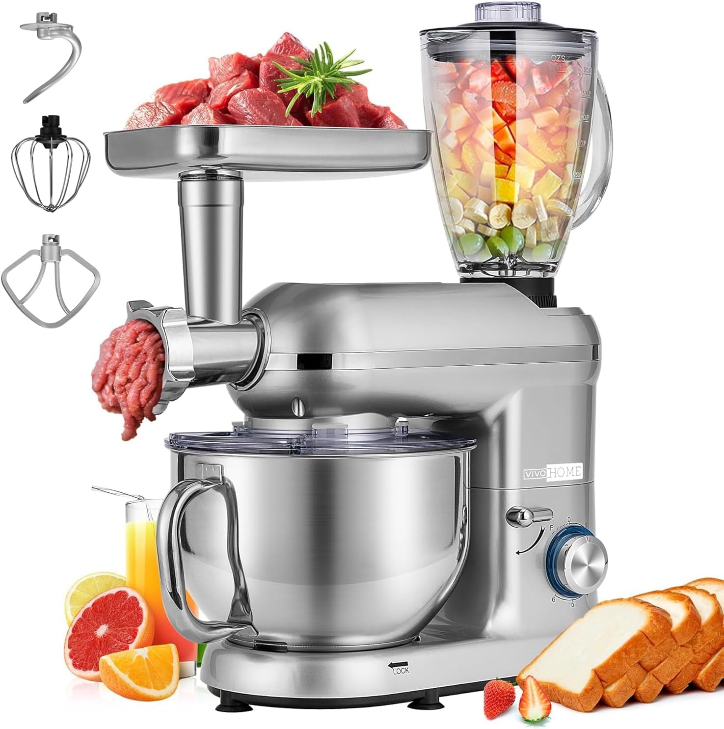 VIVOHOME 3 in 1 Multifunctional Stand Mixer with 6 Quart Stainless ...