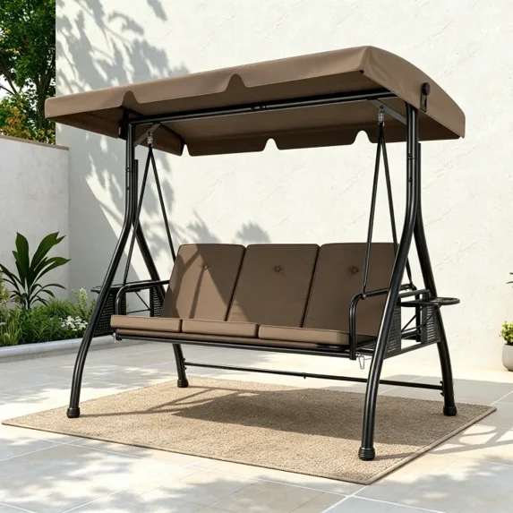 VIVOHOME Steel Porch Swing with Adjustable Canopy, 3-Seat Convertible ...