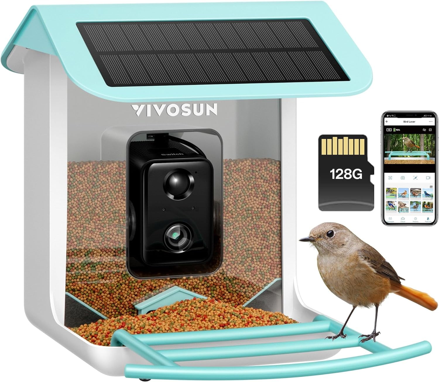 VIVOSUN 2.5L Smart Bird Feeder with Camera, 1080P HD WiFi Camera, Auto ...