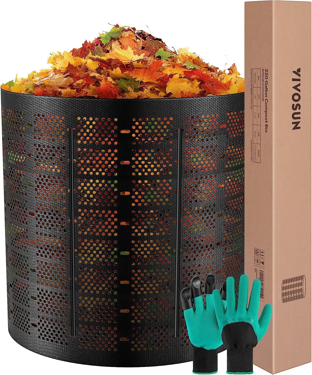 VIVOSUN 220 Gallon Expandable Compost Bin, Large Capacity, Easy Setup ...