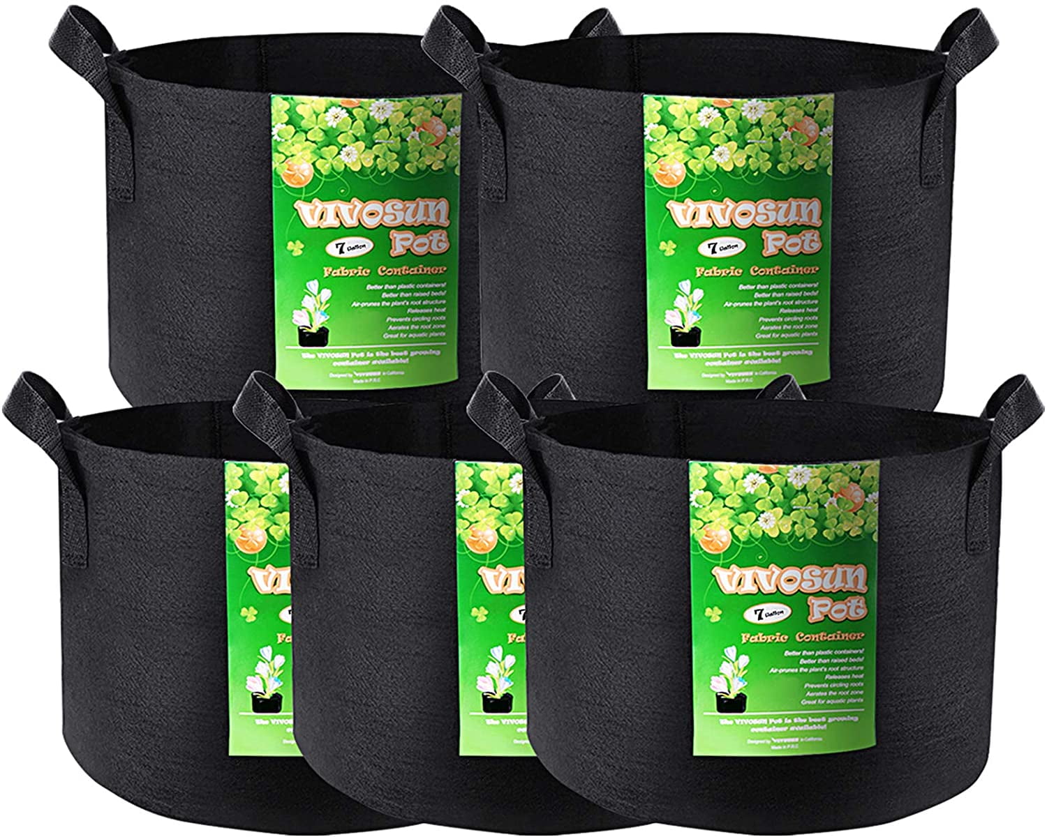 VIVOSUN 5-Pack 1 Gallon Grow Bag, Fabric Pot with Handles for Vegtables ...
