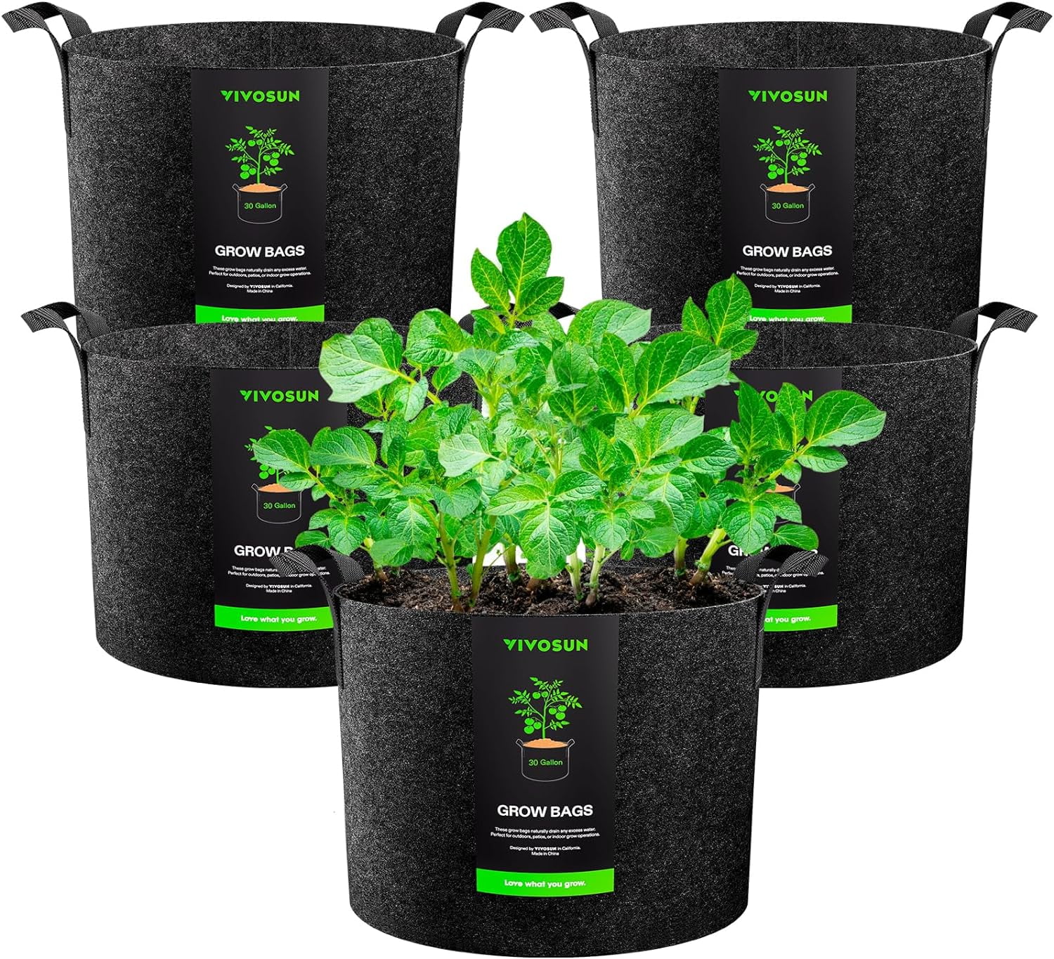 VIVOSUN 5-Pack 30 Gallons Plant Grow Bags, Heavy Duty Thickened ...