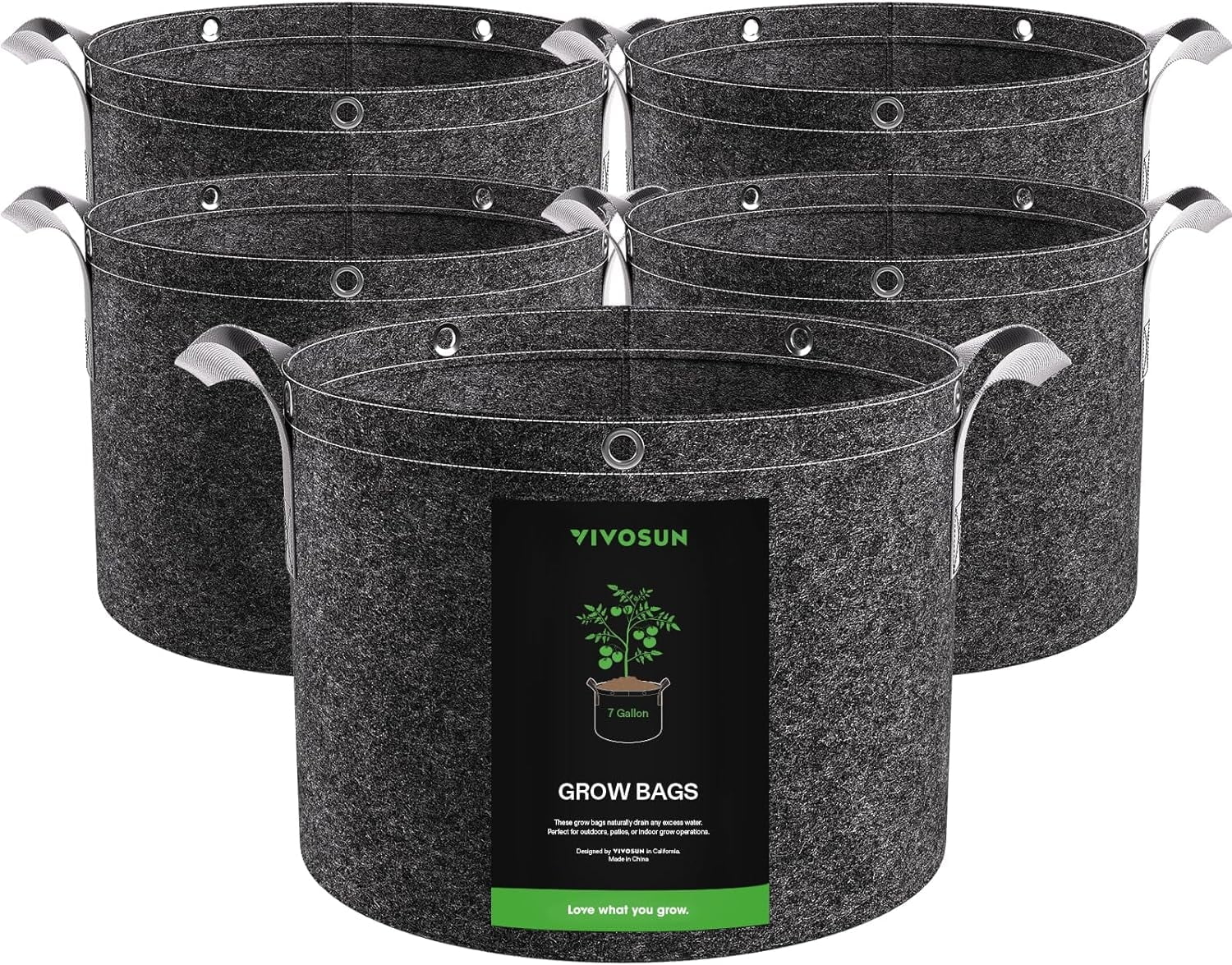 VIVOSUN 5-Pack 7 Gallon Fabric Grow Bags, 500G Thick Nonwoven Pots ...