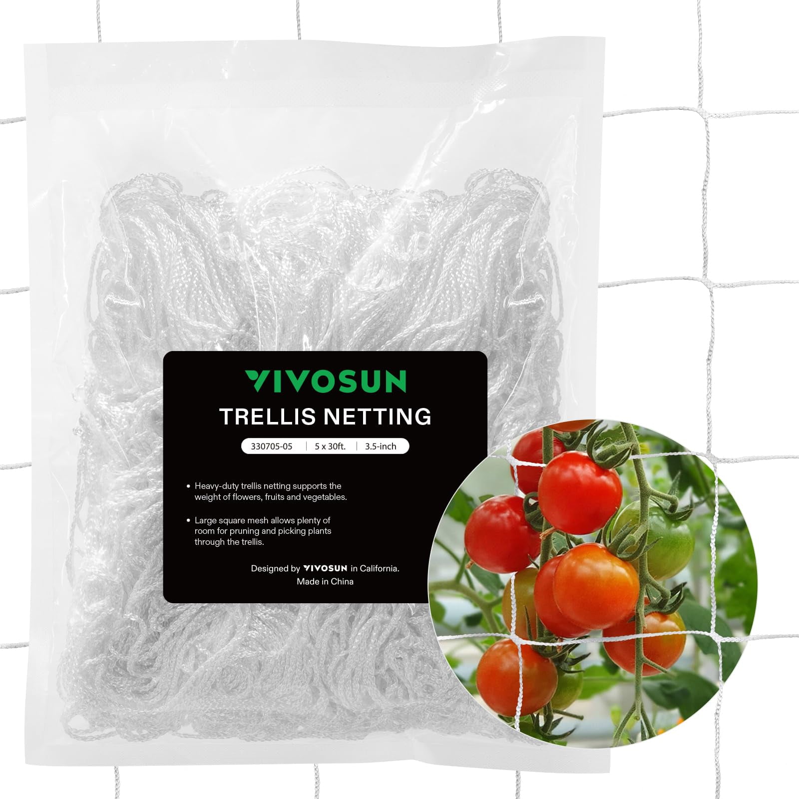 VIVOSUN 5 x 30 ft. Plant Trellis Netting, Heavy-Duty Polyester Grow Net ...