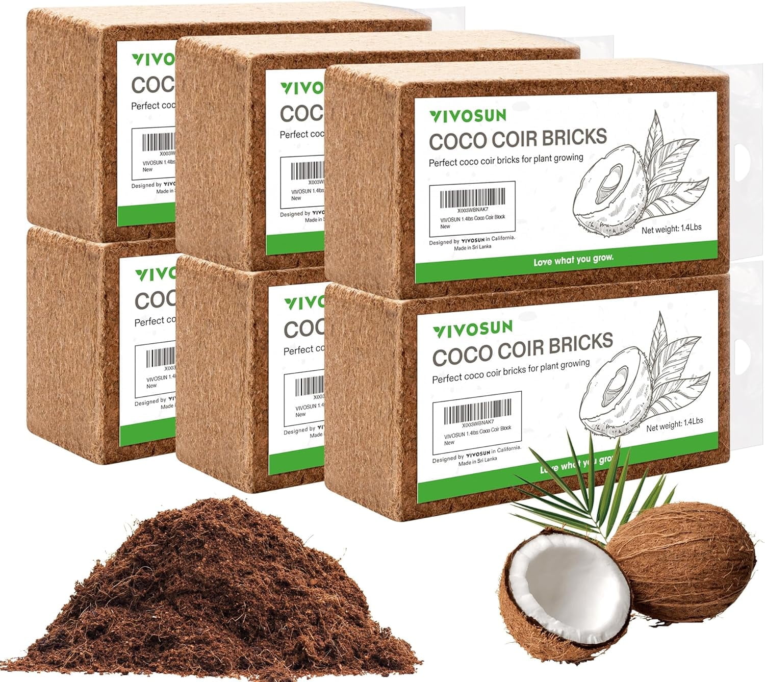 VIVOSUN Coco Coir Brick, 1.4lbs 100% Natural Organic Compressed Coconut ...