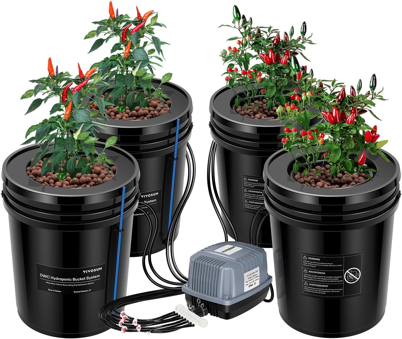 VIVOSUN DWC Hydroponics Grow System with Top Drip Kit, 5-Gallon Deep ...
