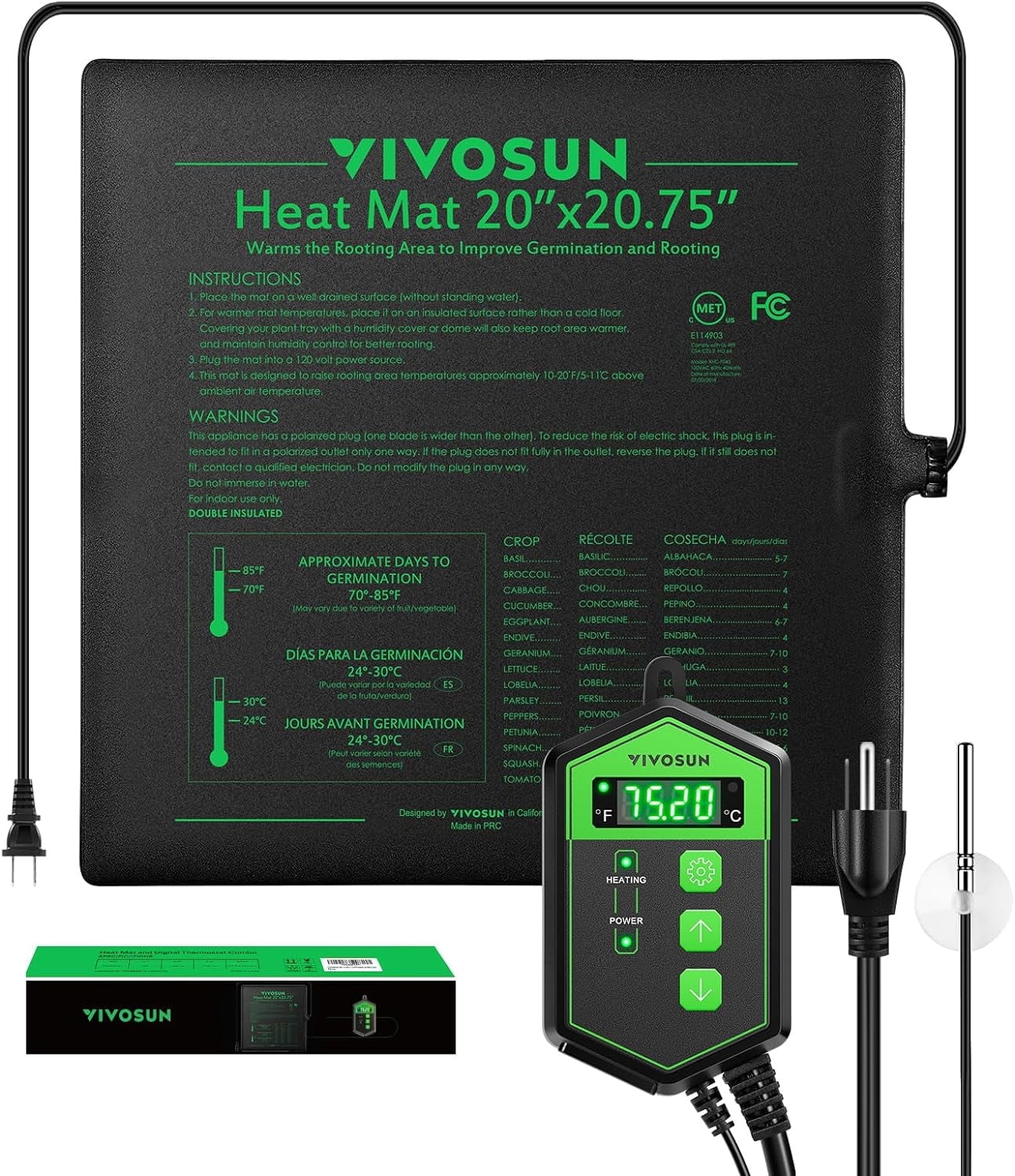 VIVOSUN Durable Waterproof Seedling Heat Mat Warm Hydroponic Heating ...