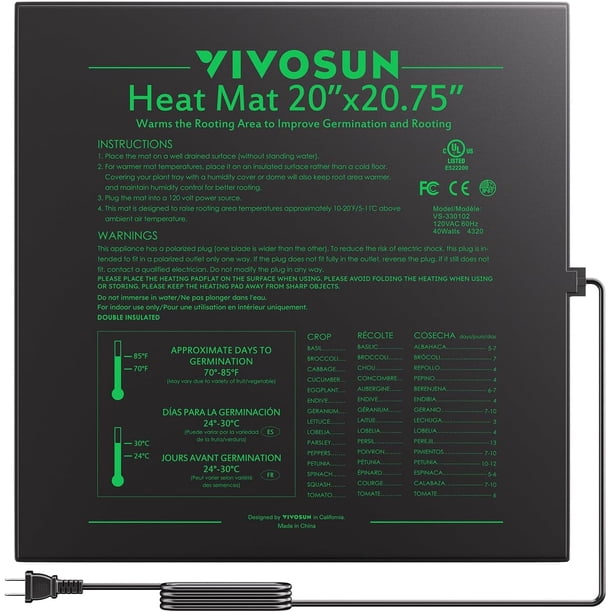 VIVOSUN Durable Waterproof Seedling Heat Mat Warm Hydroponic Heating ...