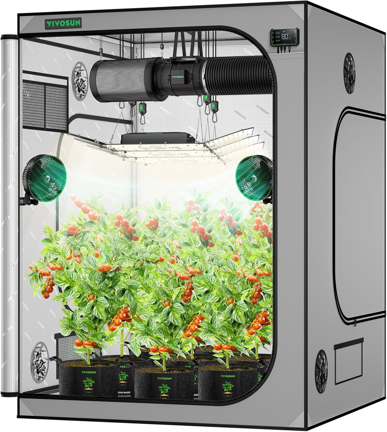 VIVOSUN G558 60"x60"x80" Grow Tent, 5x5 FT Advanced Gray Mylar ...