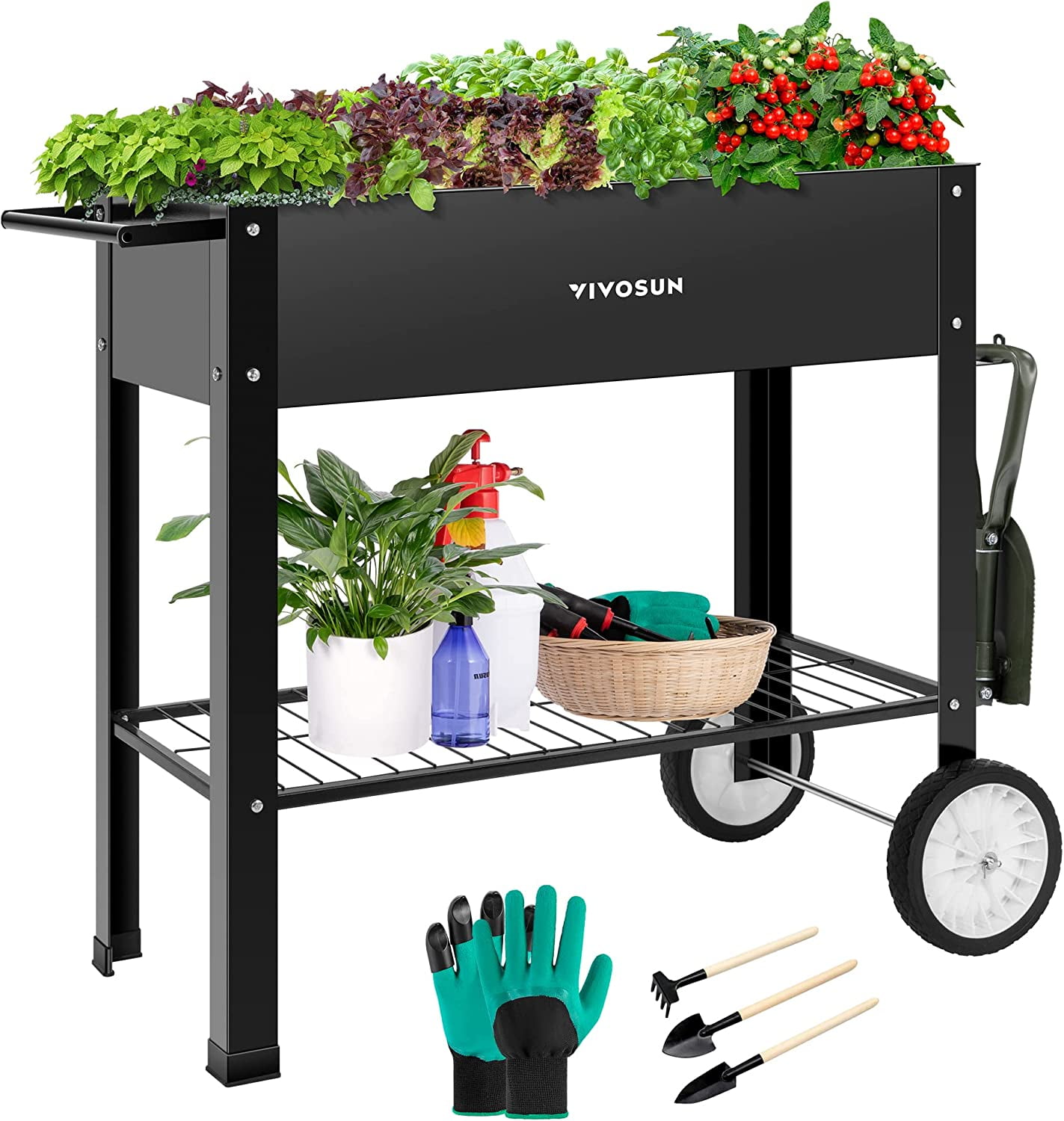 VIVOSUN Galvanized Steel Raised Garden Bed Cart, 38 x 20.5 x 33-Inch ...