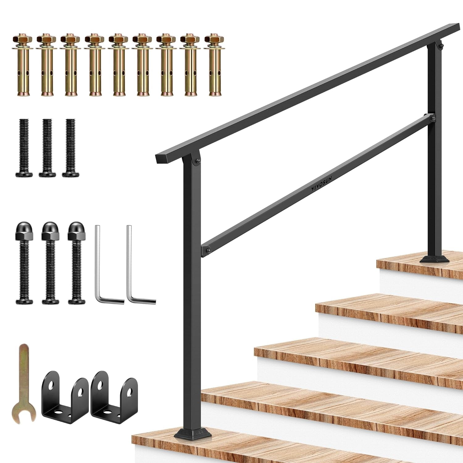 "VIVOSUN Adjustable Wrought Iron Handrail for Outdoor Stairs, Porch ...