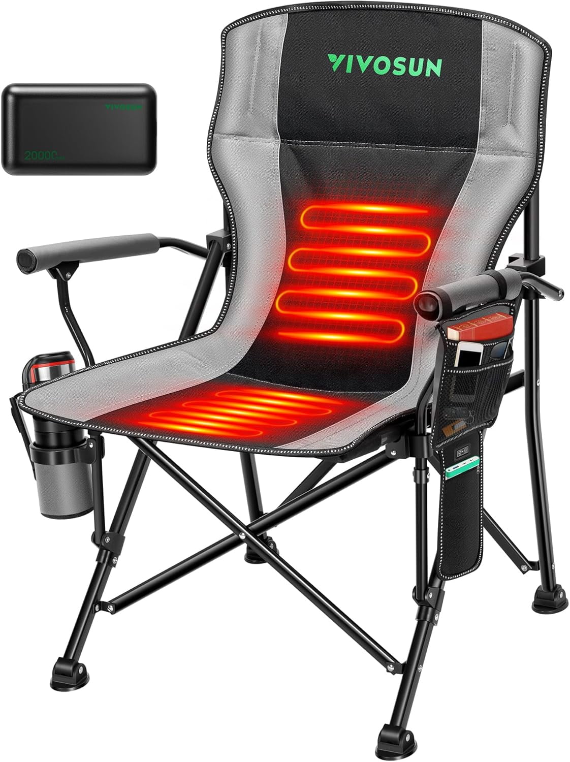 VIVOSUN Heated Camping Chair with 20000 mAh Quick-Charge Power Bank ...
